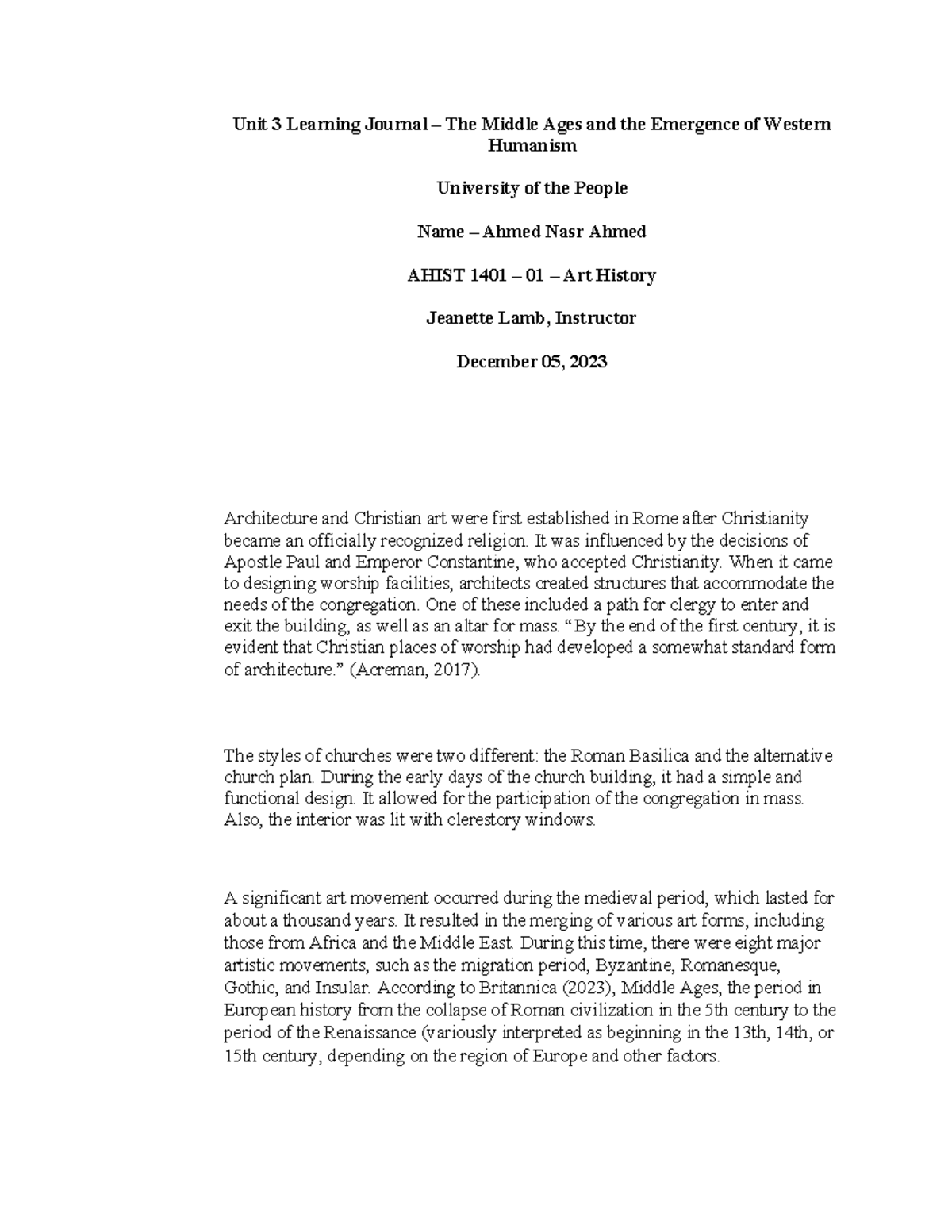 Unit 3 L.J Art History - work of the week - Unit 3 Learning Journal ...