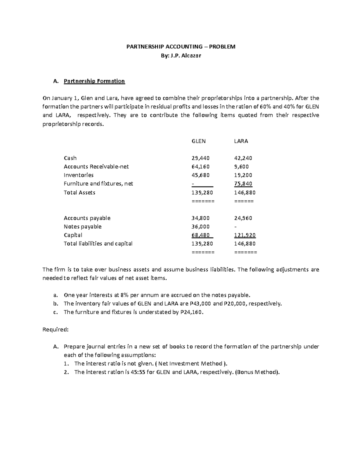 Partnership- Accounting- Problem - PARTNERSHIP ACCOUNTING – PROBLEM By ...