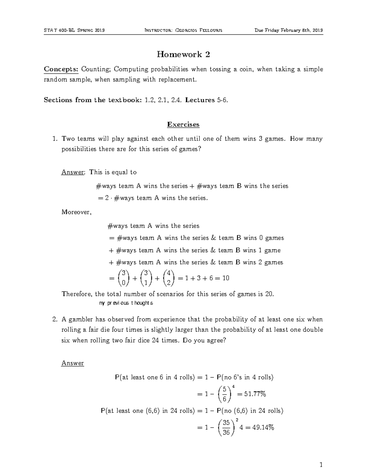 HW 2 Solutions - HW2_solution - Homework 2 Concepts: Counting ...