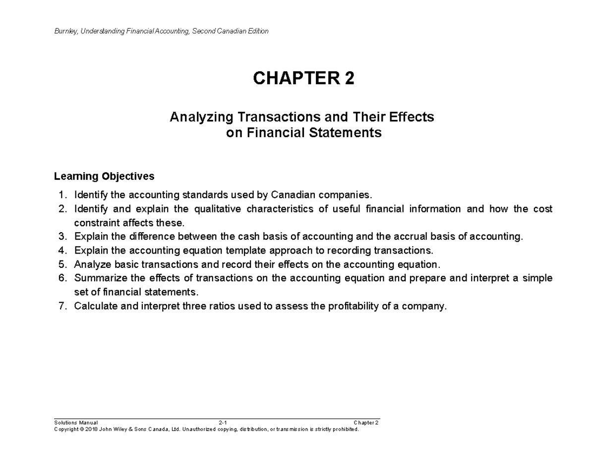 Solution to end of Chapter Chapter 2 - CHAPTER 2 Analyzing Transactions ...