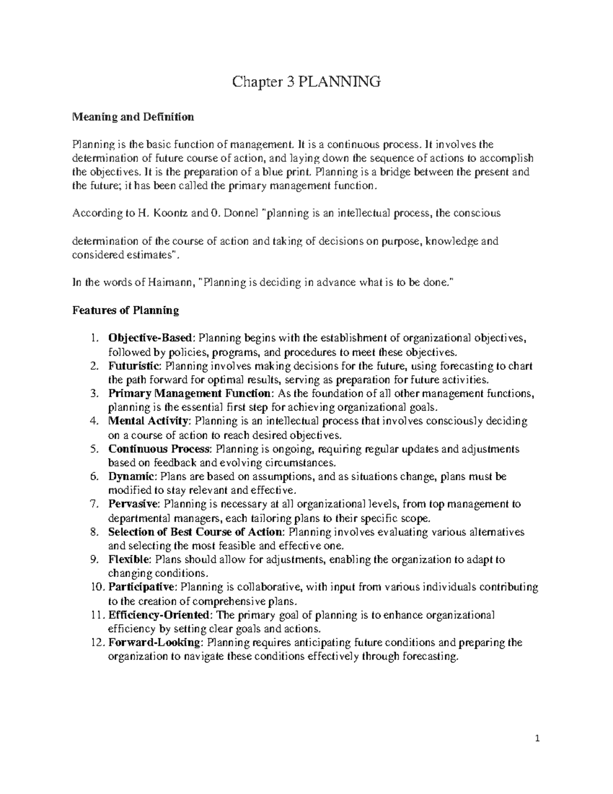 Chapter 3 Planning - Good - Chapter 3 PLANNING Meaning and Definition ...