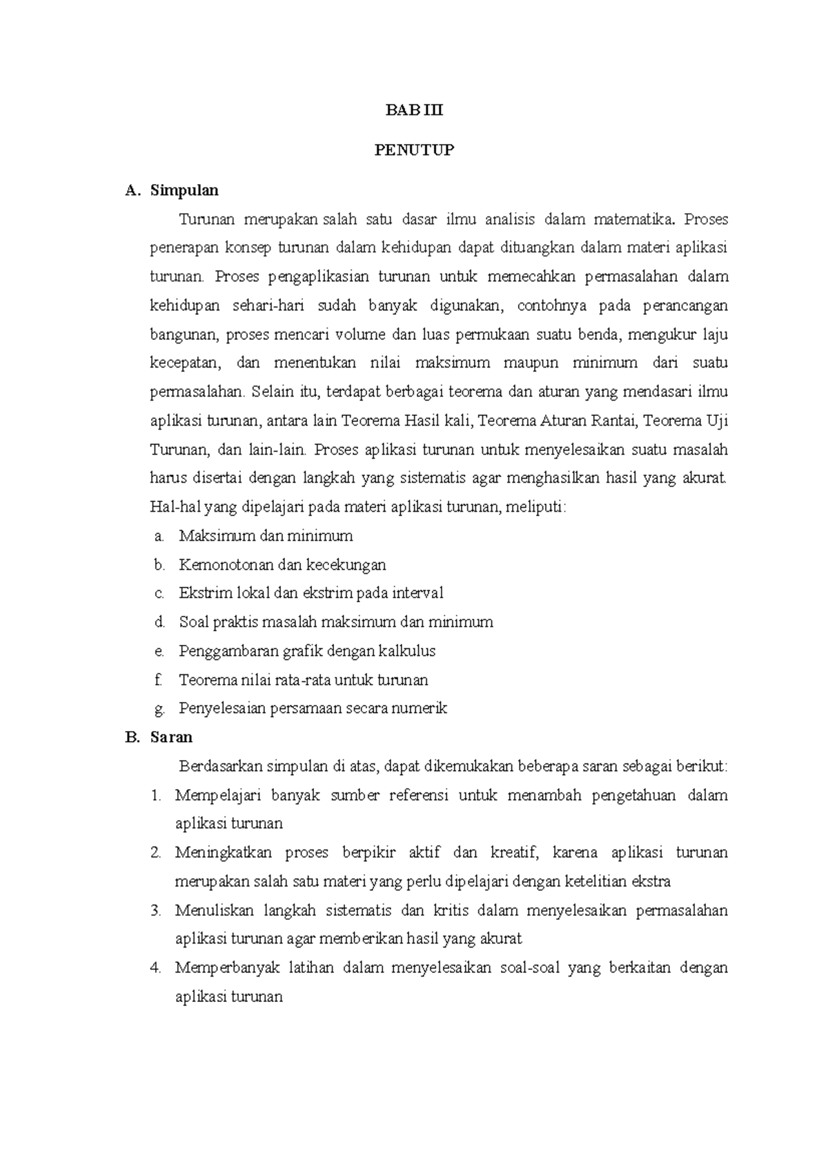 BAB III proyek kalus - projek kalkulus - BAB III PENUTUP A. Simpulan ...