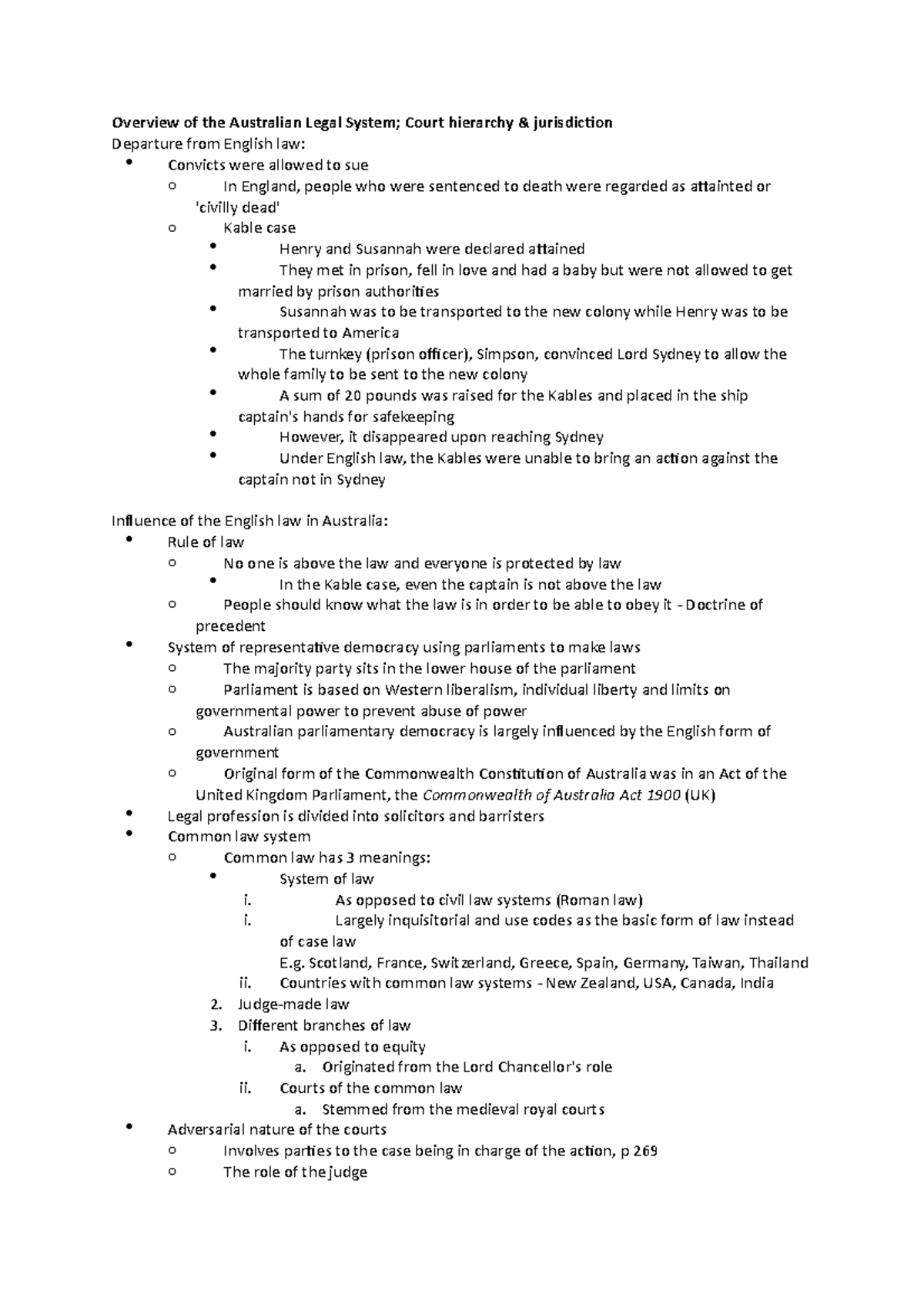 LAWS1052 Notes - All content - Overview of the Australian Legal System ...