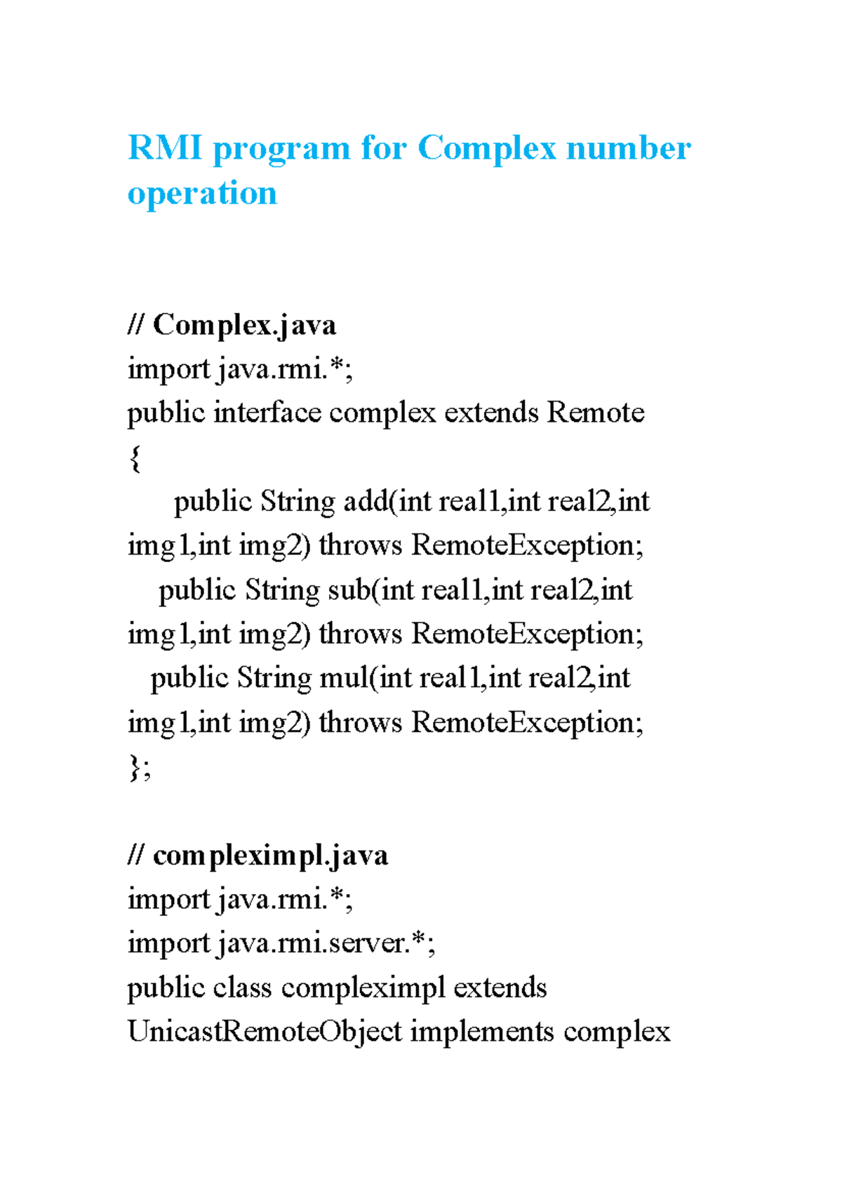 Rmi Program For Complex Number Operations Rmi Program For Complex