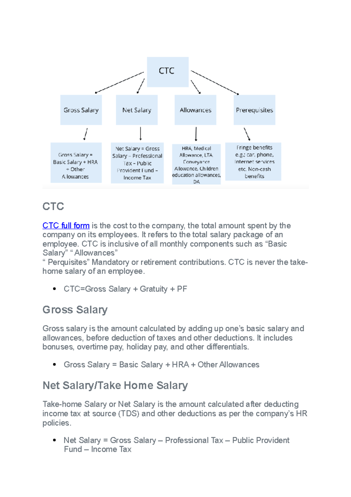 WAGE Components - wages - CTC CTC full form is the cost to the company ...