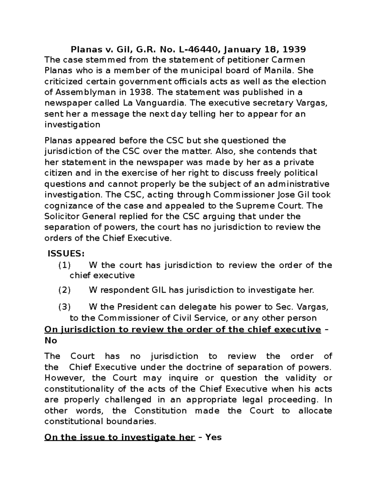 Planas v. Gil, G.R. No. L-46440, January 18, 1939 - Planas v. Gil, G ...