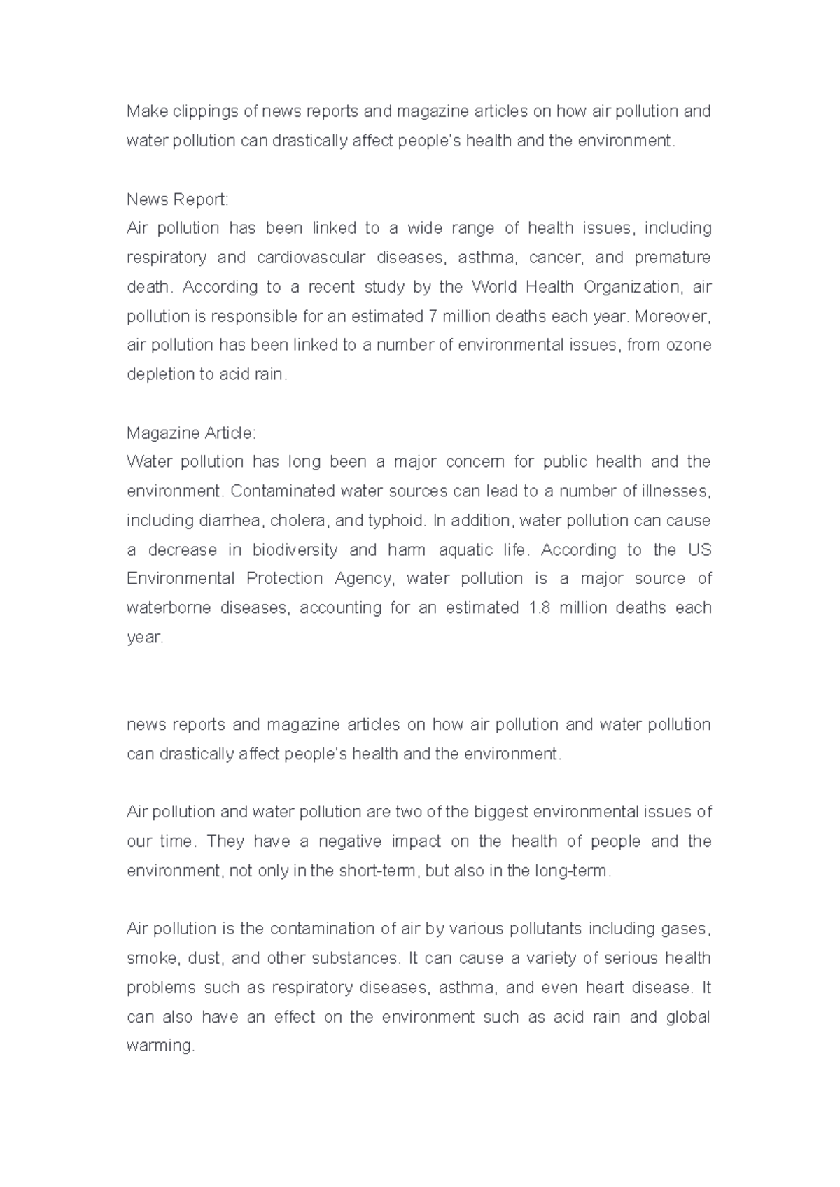 Make clippings of news reports and magazine articl - News Report: Air ...