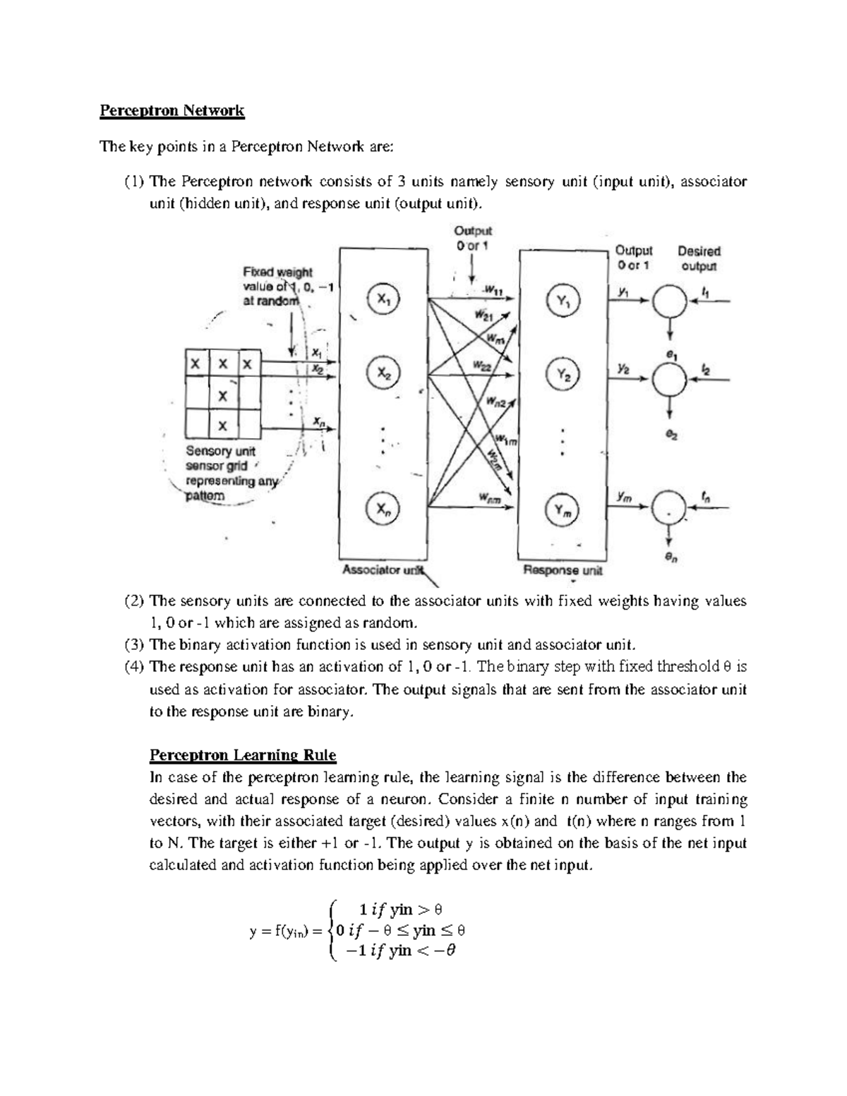 Perceptron Network - Lecture notes 7 - Perceptron Network The key ...