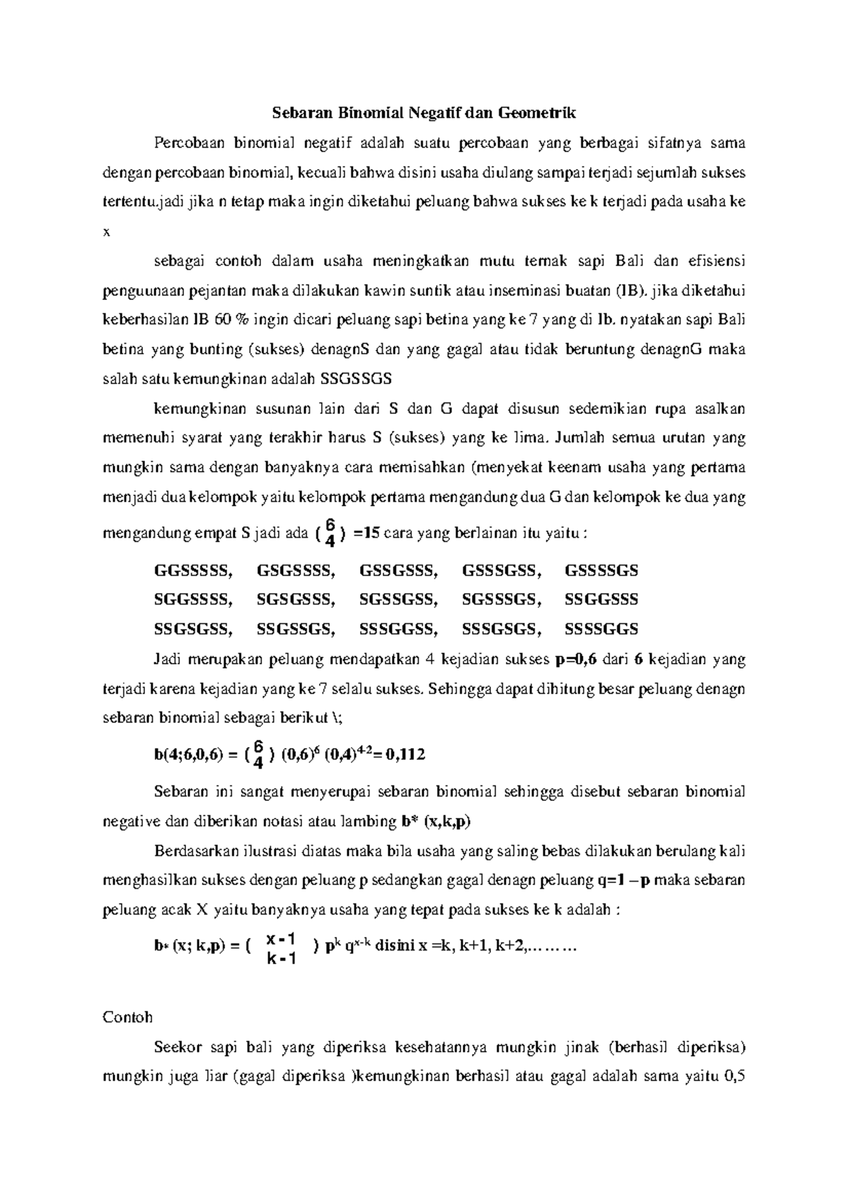 Sebaran Binomial Negatif dan Geometrik - Statistics - UB - Studocu