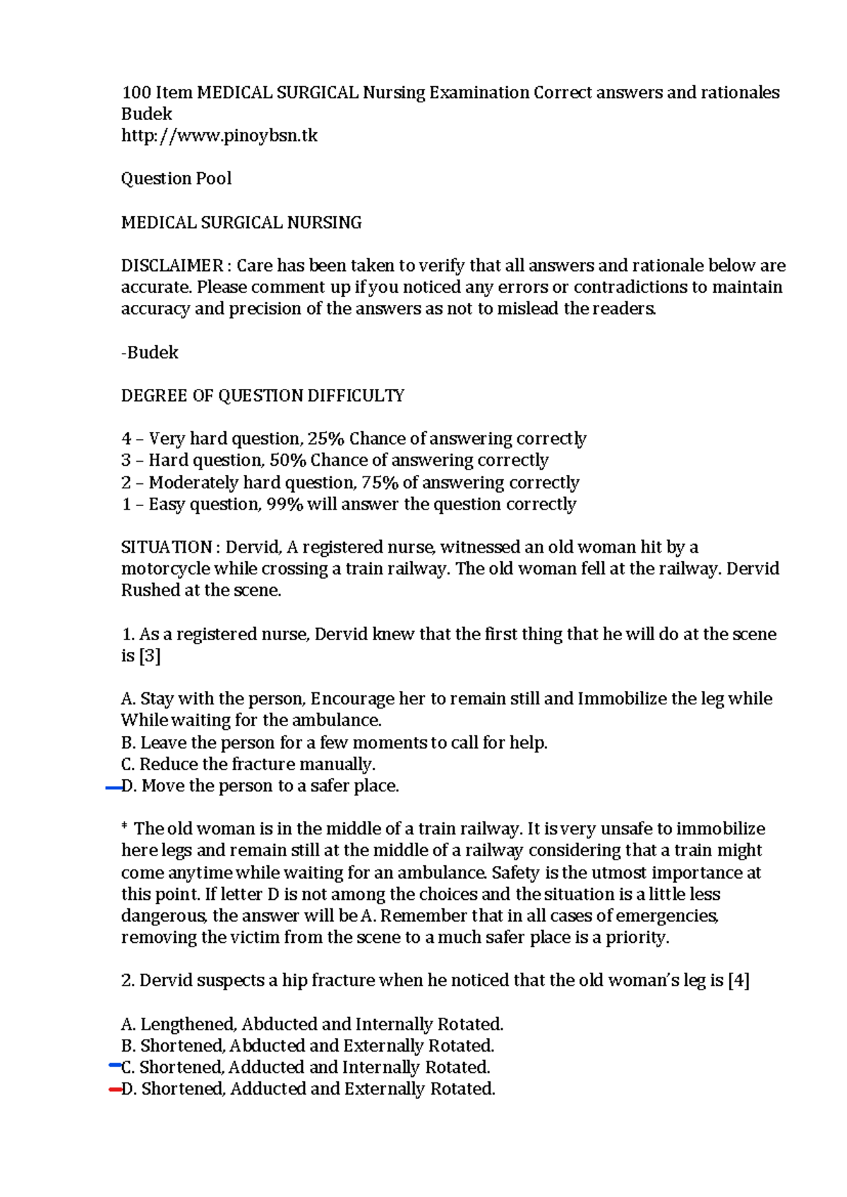 100 Item Medical Surgical Nursing Examination Correct answers and - 100 ...