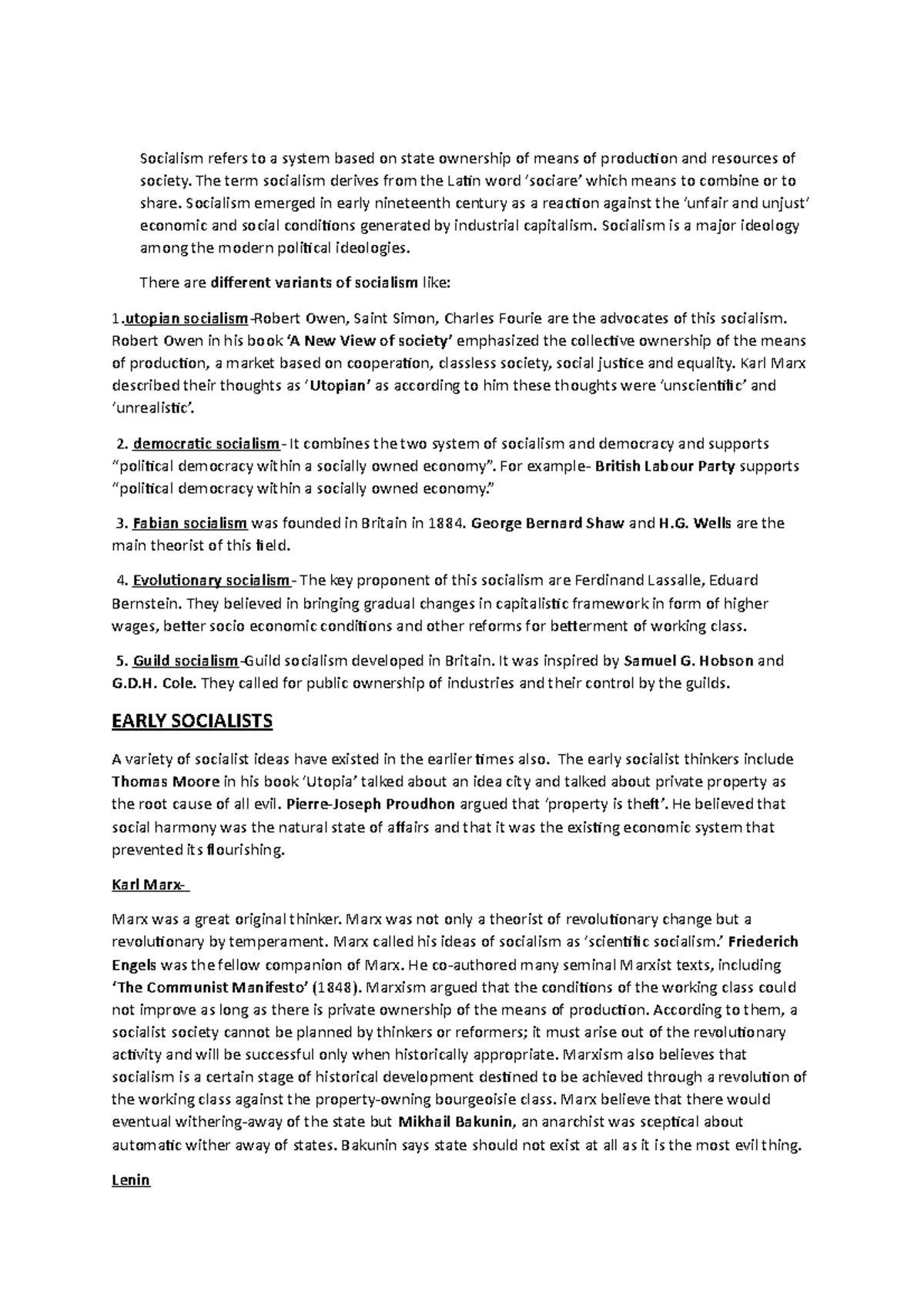 Socialism - Notes - Socialism refers to a system based on state ...