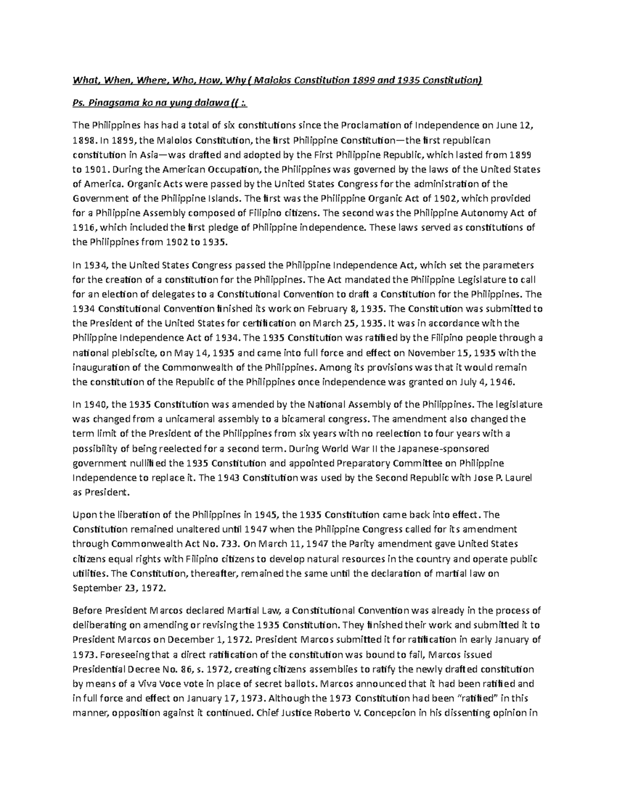 Malolos Constitution 1899 AND Constitution 1935 - What, When, Where ...