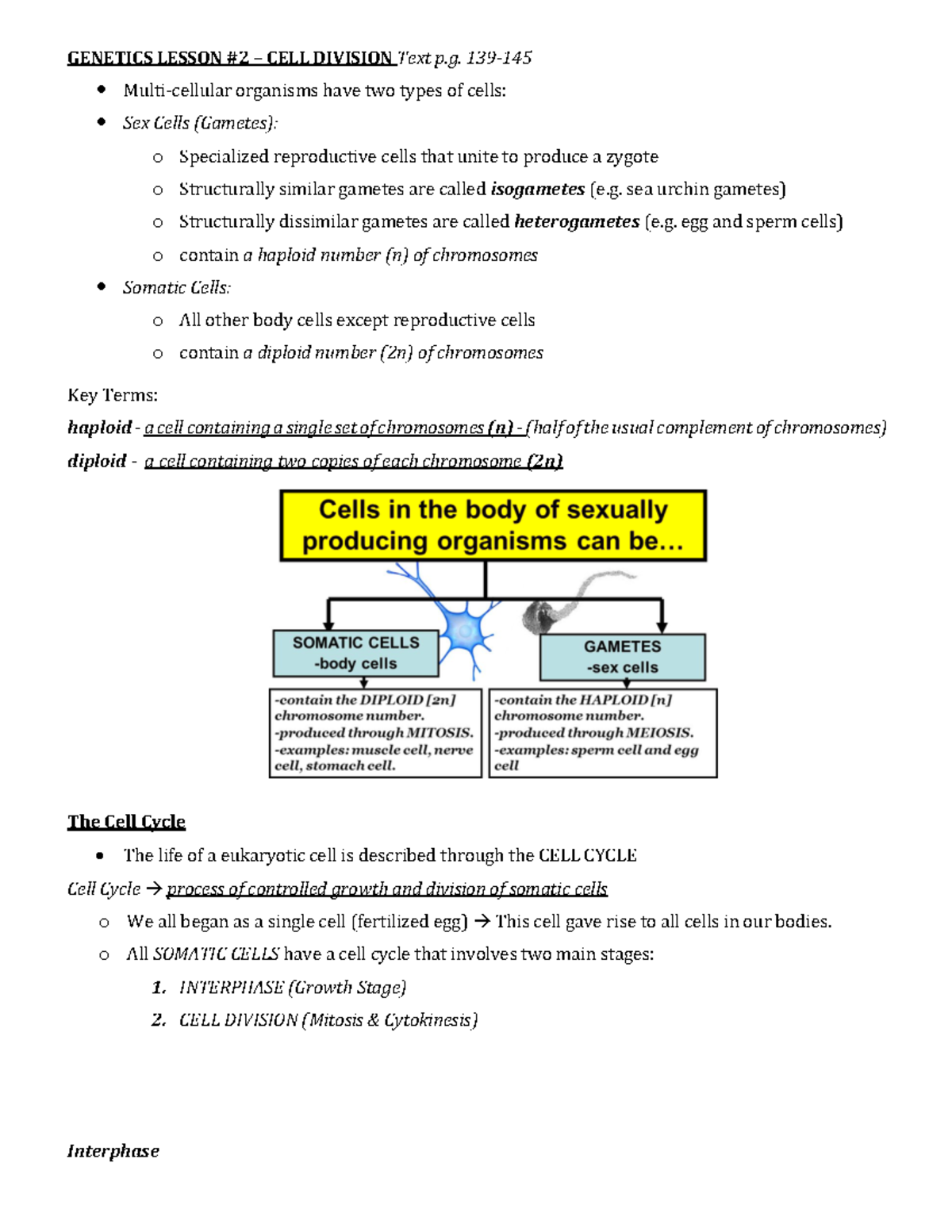 Genetics Lesson 2 - Cell Division - Copy - GENETICS LESSON #2 – CELL ...