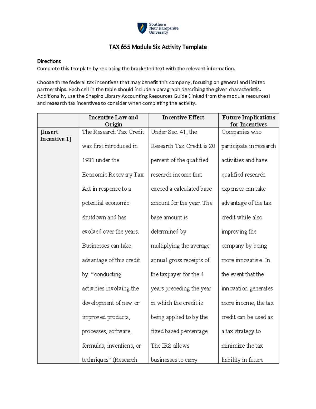 TAX 655 Module Six Activity Template - TAX 655 Module Six Activity ...