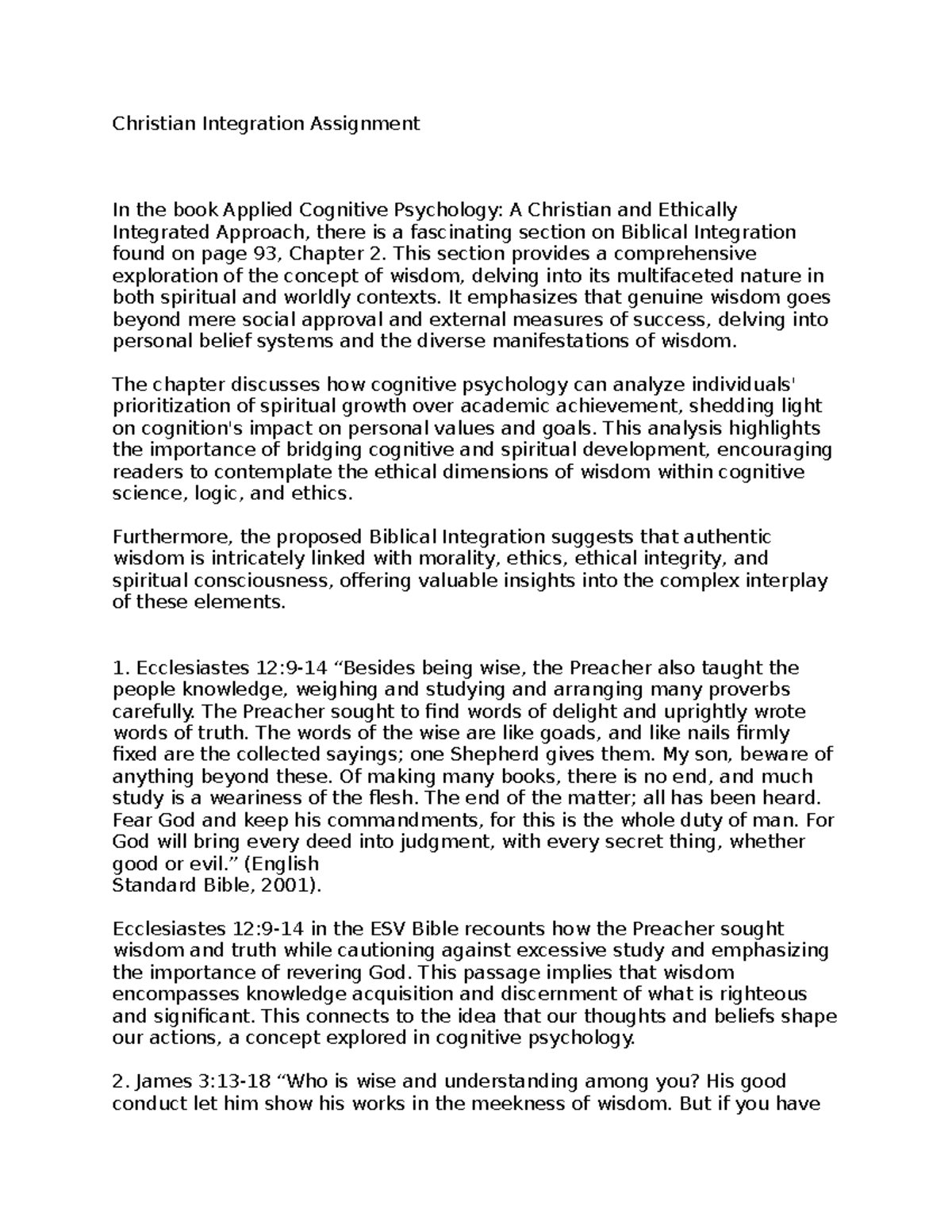 Christian Integration Assignment - This section provides a ...