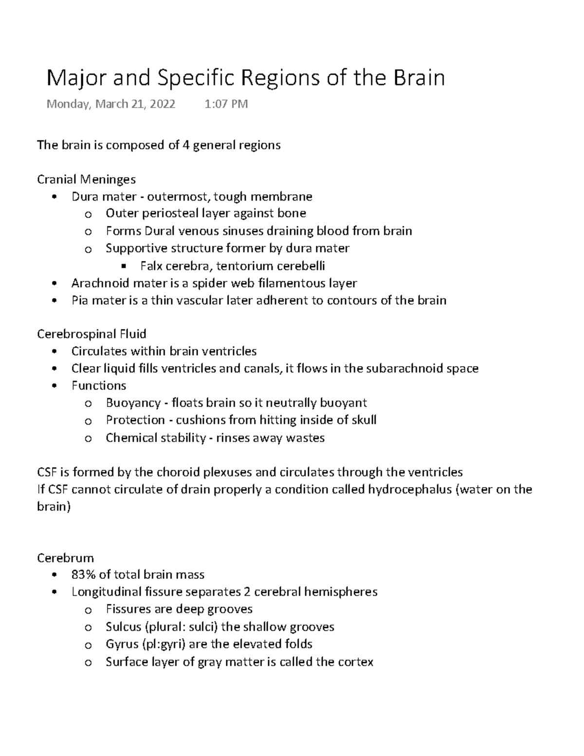 Major and Specific Regions of the Brain - The brain is composed of 4 ...