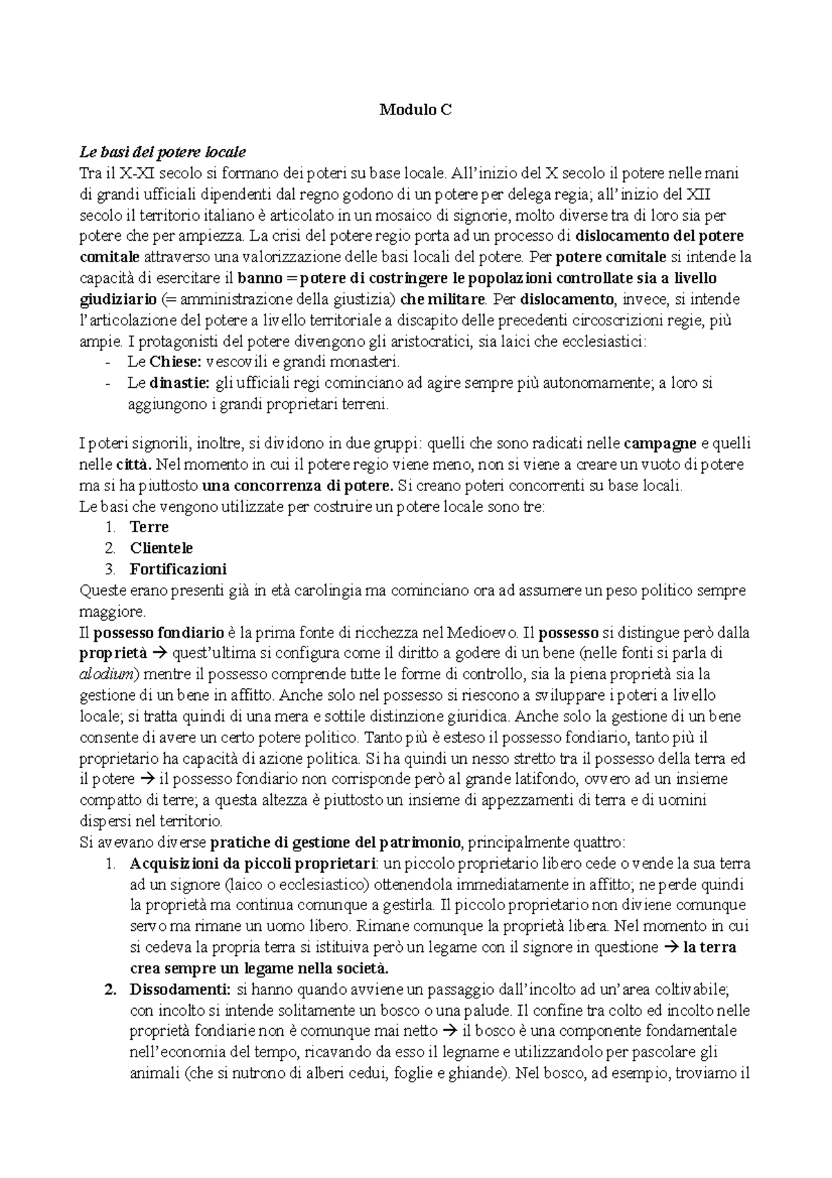 Appunti modulo C - Modulo C Le basi del potere locale Tra il X-XI secolo si formano dei poteri ...