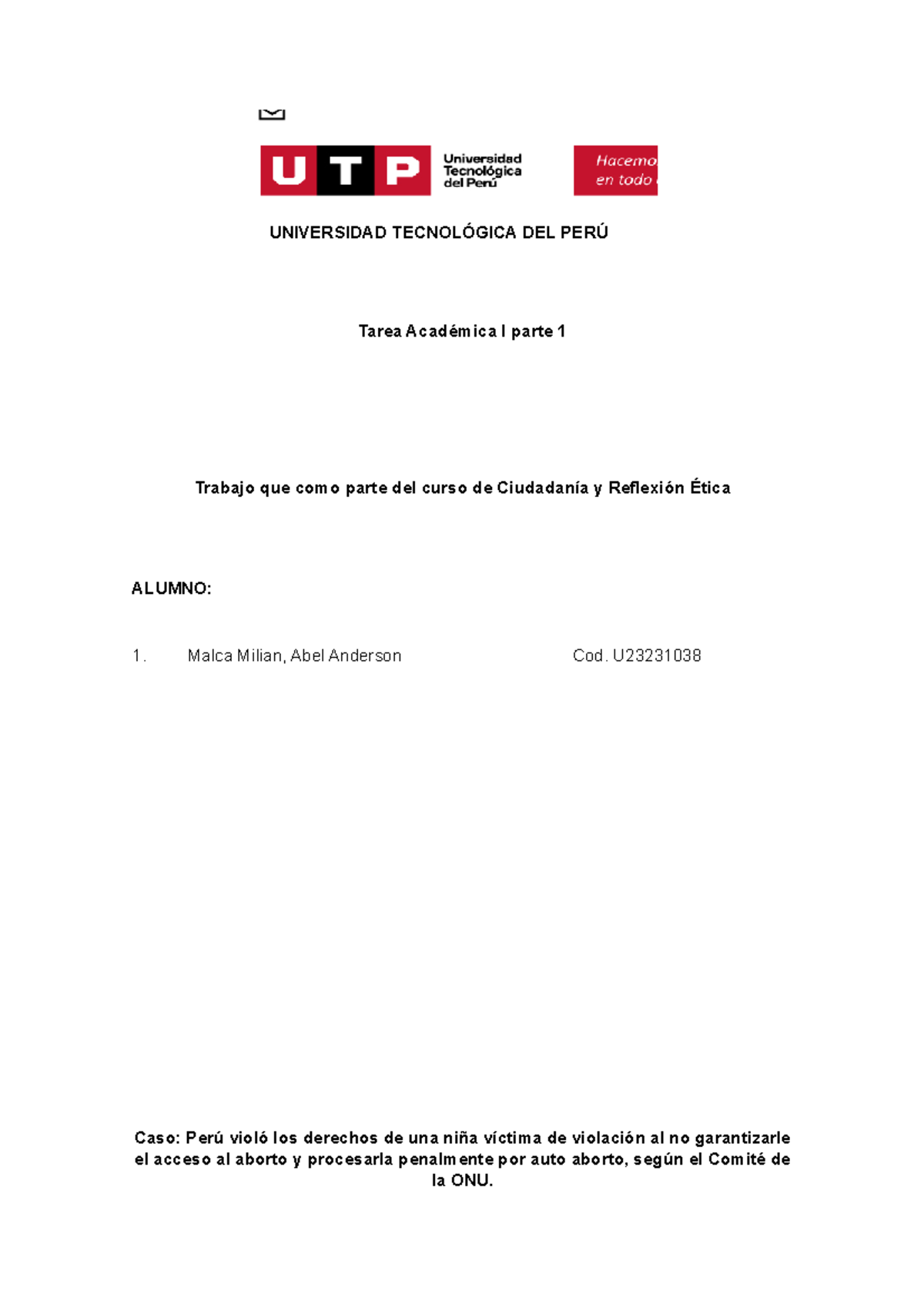 TA1 parte 1 - qweqweqwe - UNIVERSIDAD TECNOLÓGICA DEL PERÚ Tarea ...