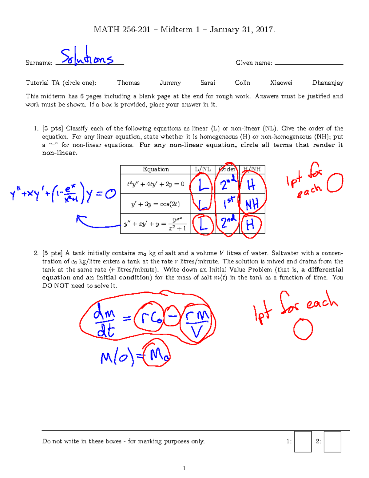 2016 W2Midterm 1Soln - Midterm solution - MATH 256-201 – Midterm 1 ...