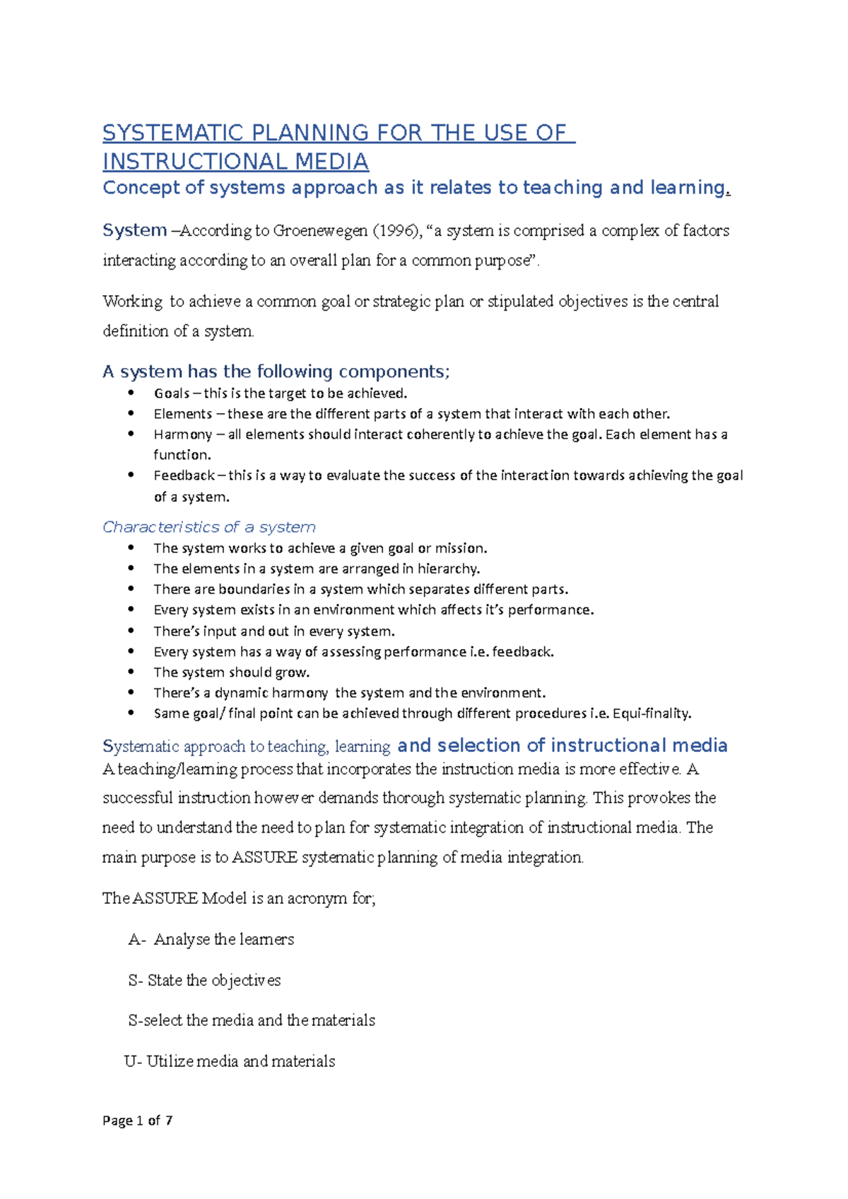 Systematic planning for the use of instructional media - SYSTEMATIC ...