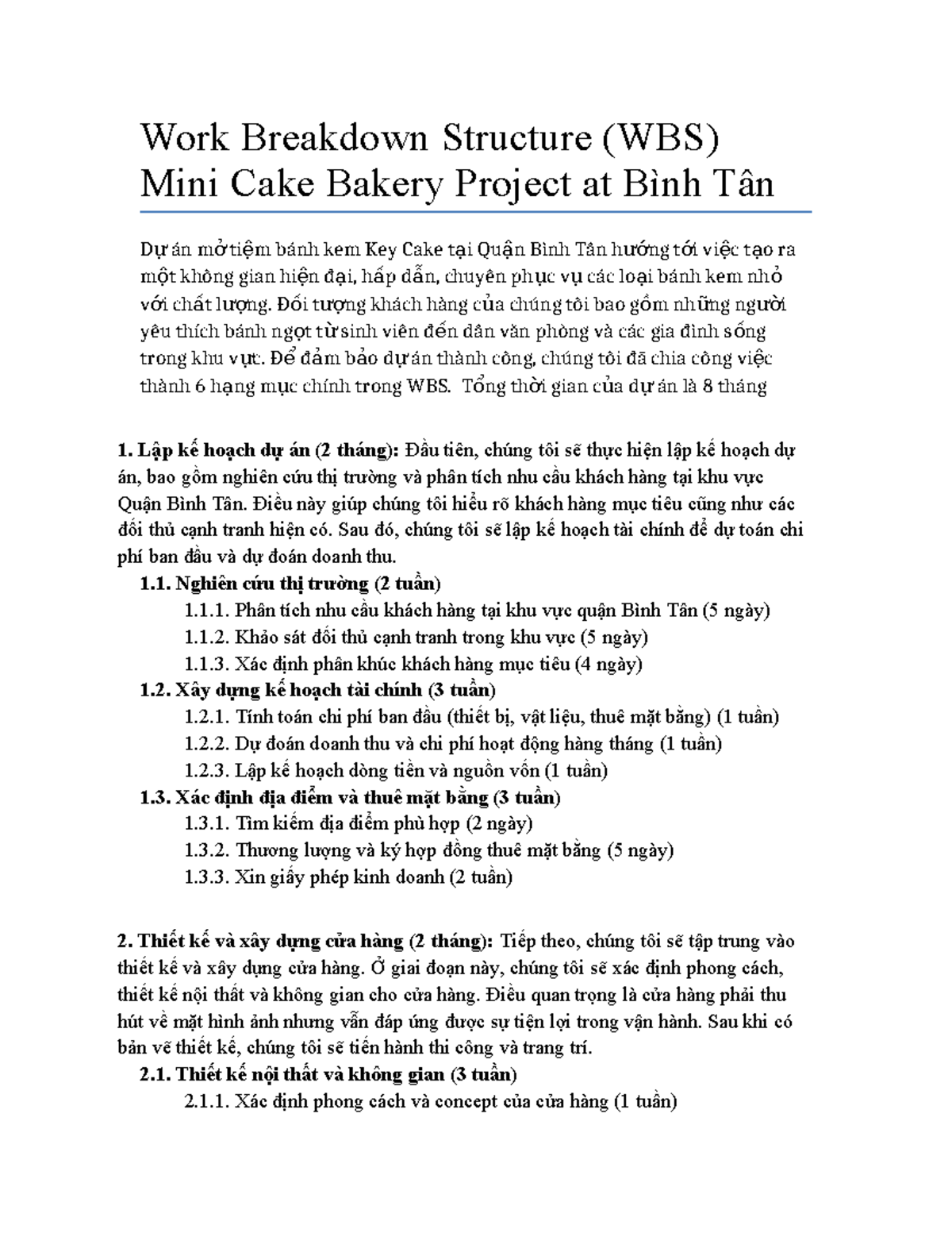 WBS Cake-Key Quản-trị-dự-án có ước lượng thời gian - Work Breakdown ...