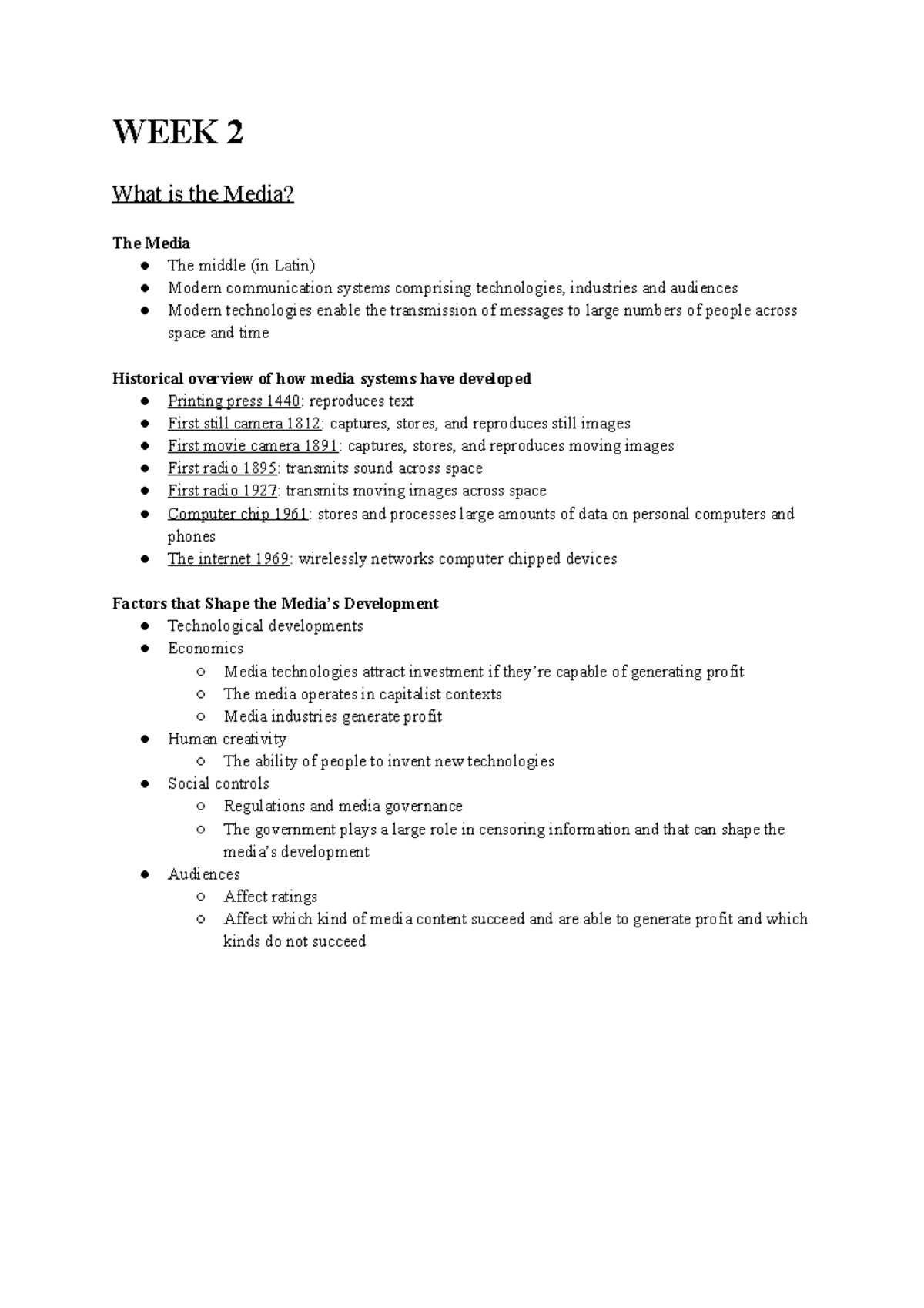 AMU1277 - Pre-recorded Lecture Notes - WEEK 2 What is the Media? The ...