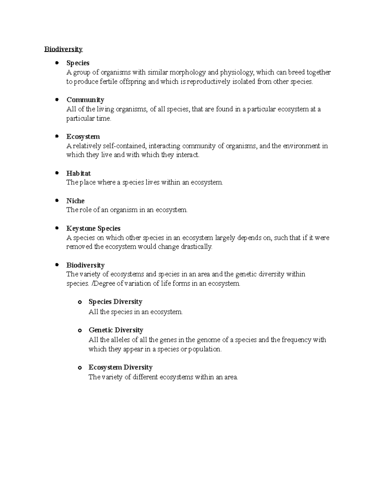 Biodiversity - Biodiversity Species A group of organisms with similar ...