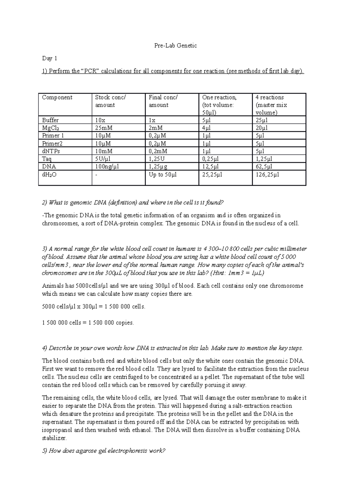 Pre labb genetik - labb - Pre-Lab Genetic Day 1 Perform the “PCR ...
