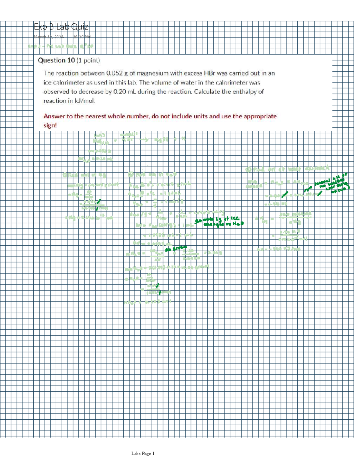 Exp3labquiz - Chem 1E03 - Exp 3 Lab Quiz March 12, 2024 10:20 PM Labs Page 1 - Studocu