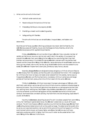 Criminal I tutorial questions - Aims of Criminal Law What are the aims ...