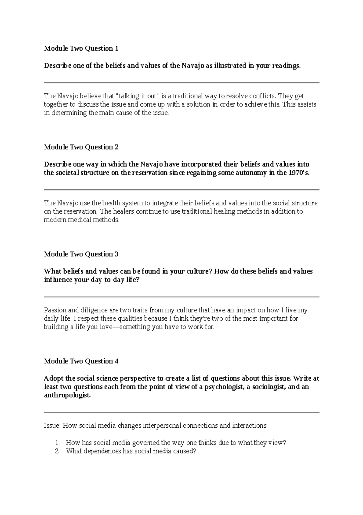 Module two short responses - Module Two Question 1 Describe one of the ...