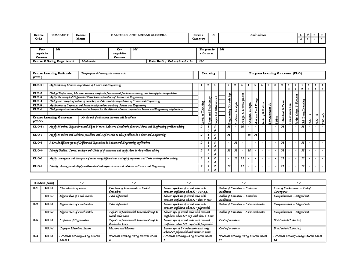 18MAB101T - Syllabus - Course Code 18MAB101T Course Name CALCULUS AND ...