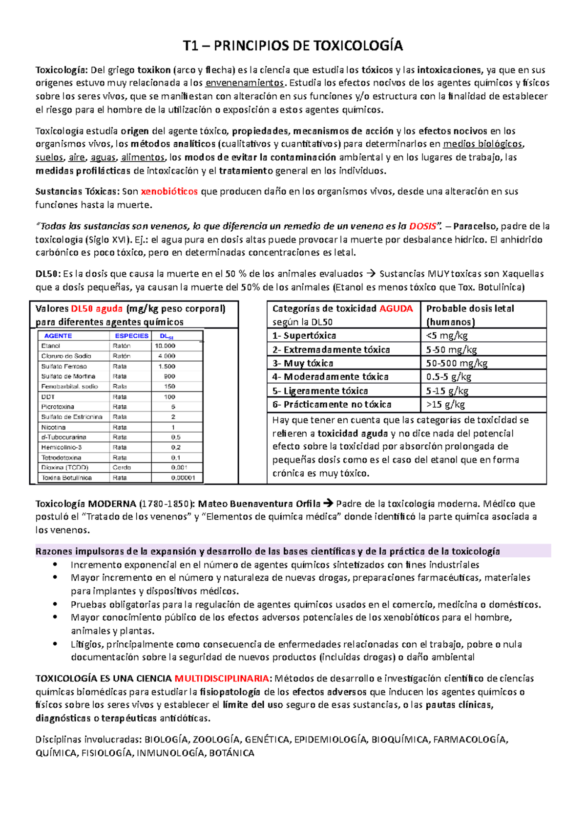 T1 - Principios de toxicología - T1 – PRINCIPIOS DE TOXICOLOGÍA Toxicología: Del griego toxikon ...