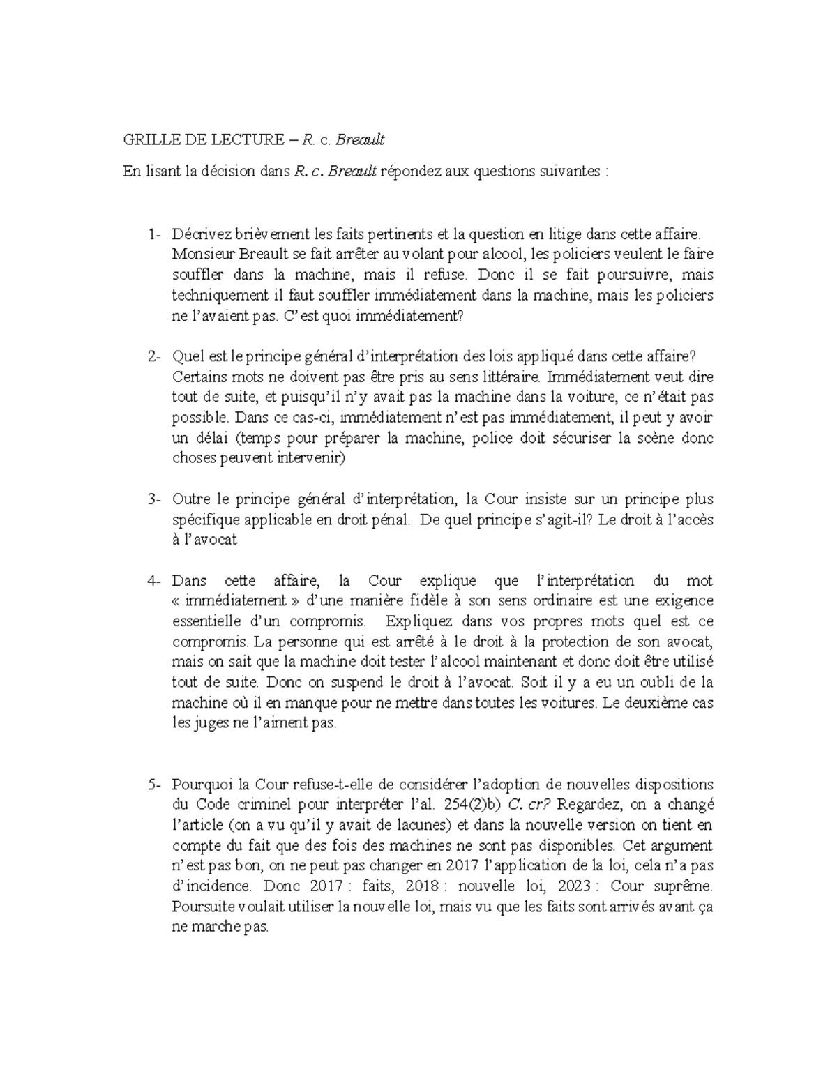 Grille de lecture c. Breault - GRILLE DE LECTURE – R. c. Breault En ...