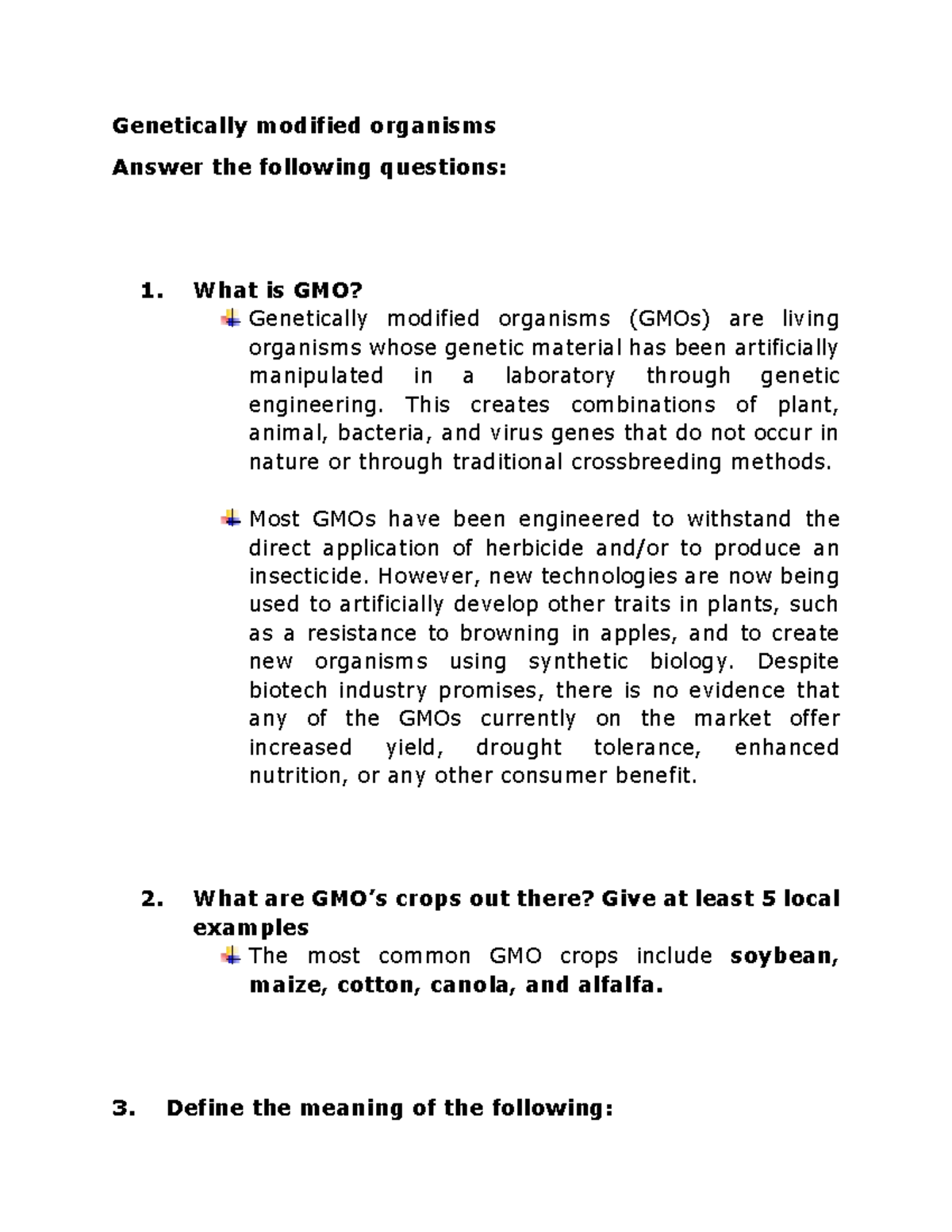 Genetically modified organisms - Genetically modified organisms Answer ...