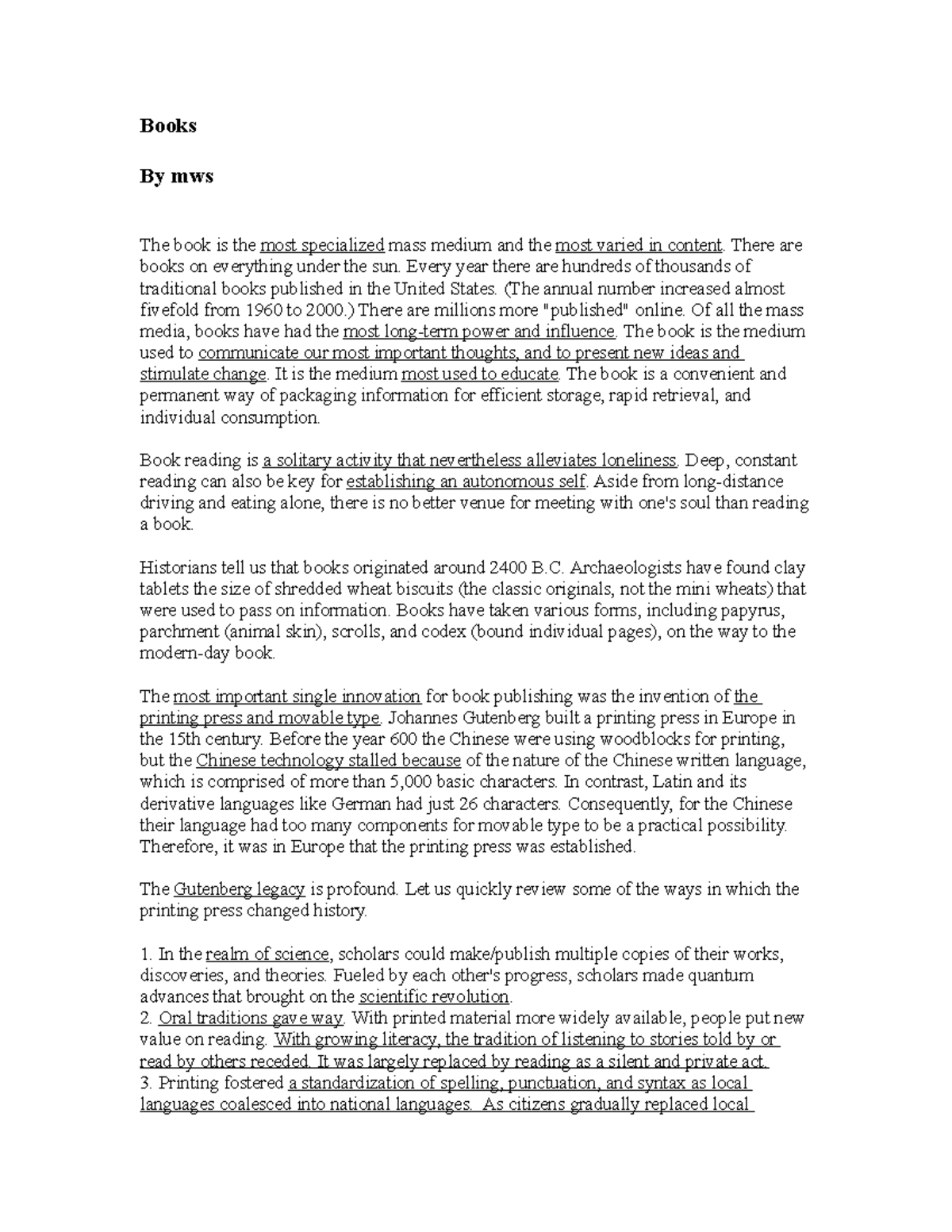 Books-fall 2021 - review material - Books By mws The book is the most ...