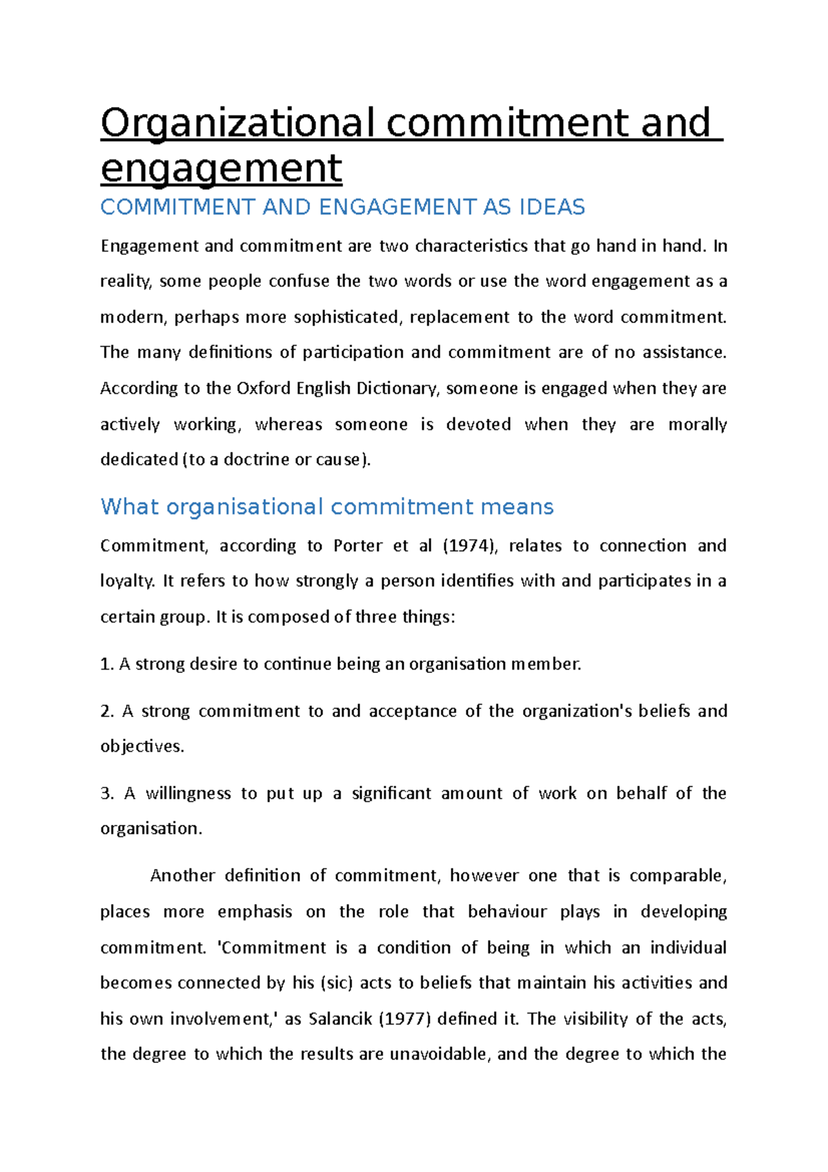 Organizational commitment and engagement - Organizational commitment ...