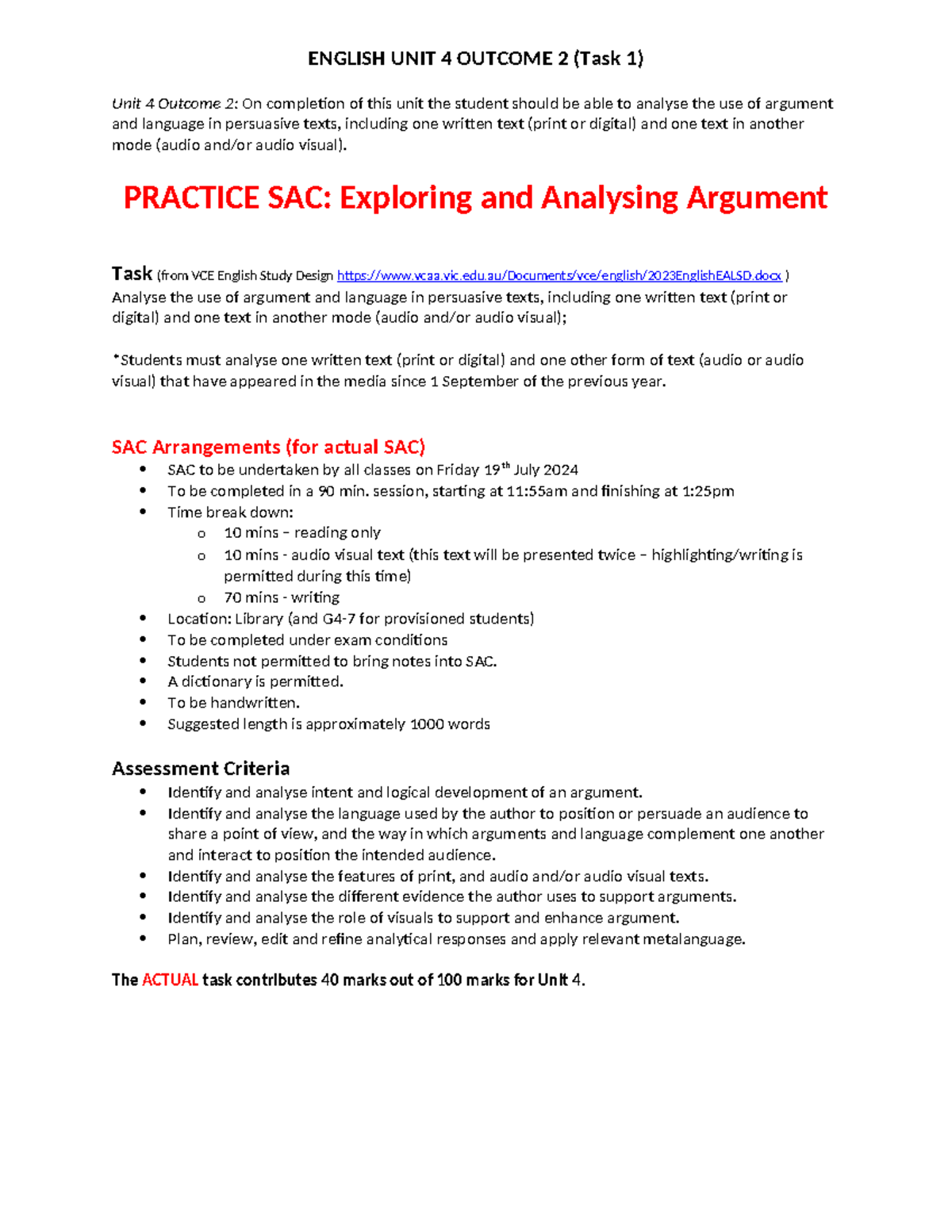 Practice SAC - Exploring and Analysing Argument SAC 2024 - Copy ...