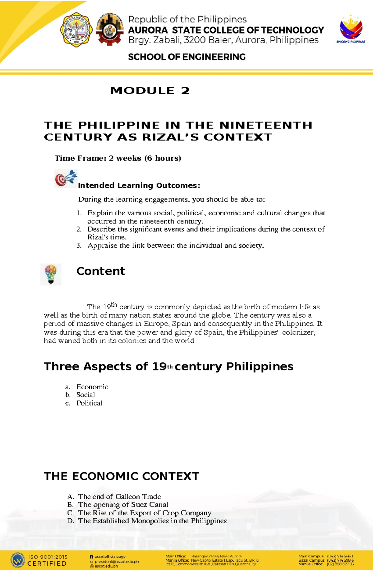 Rizal-Module-2 - about rizal - MODULE 2 THE PHILIPPINE IN THE ...