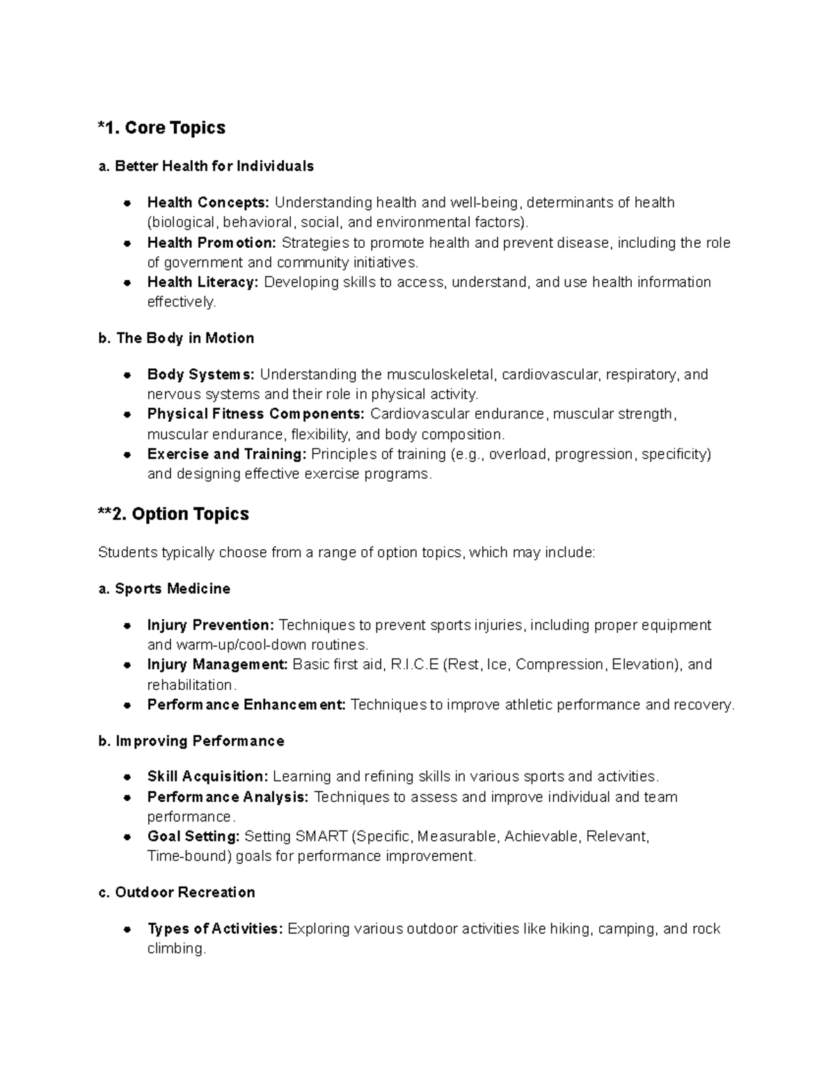 cafs notes yr 11 - *1. Core Topics a. Better Health for Individuals ...