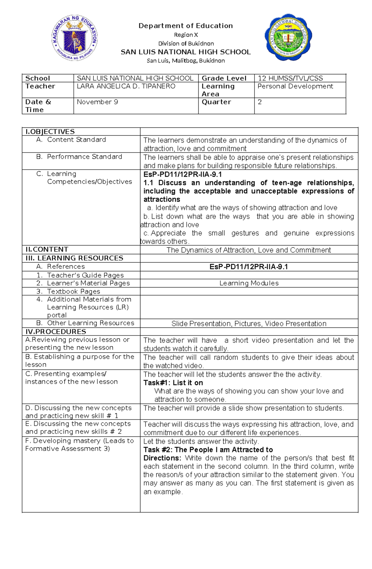 DLP Per. Dev. 2 - LESSON PLAN - Department of Education Region X ...