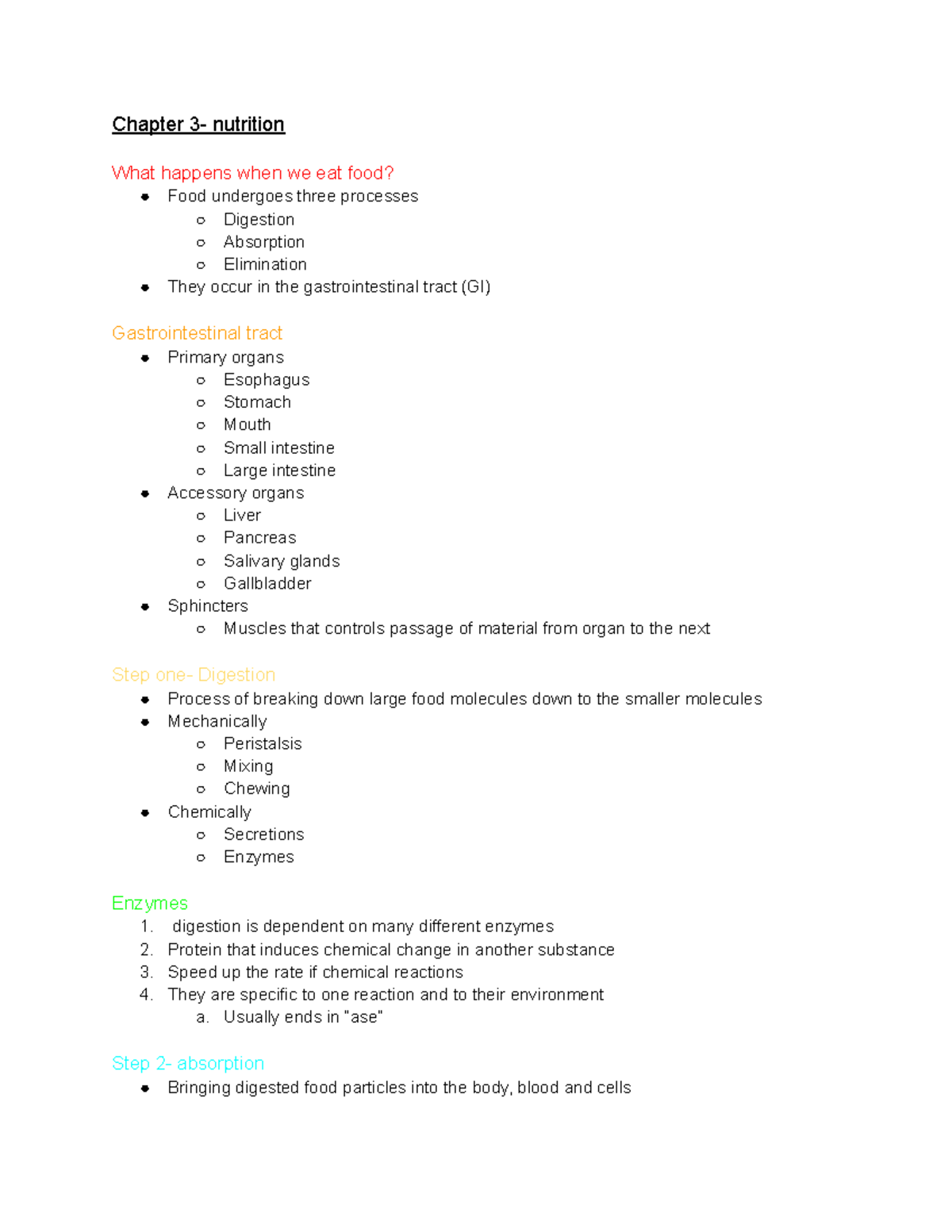 Chapter 3- nutrition - main topics -Gastrointestinal tract -Gut ...