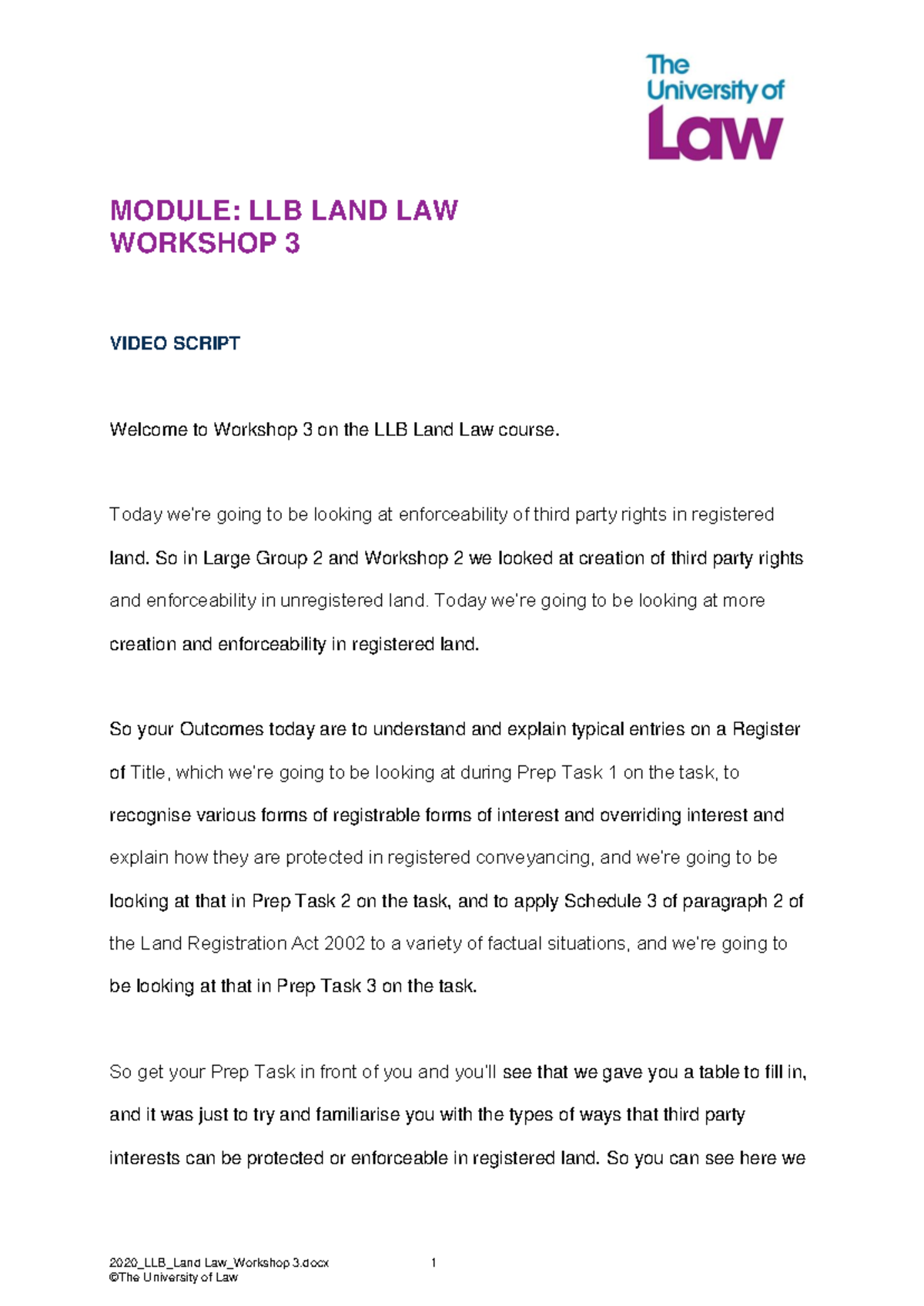 2020 llb land law workshop 3 - 2020_LLB_Land Law_Workshop 3 1 MODULE ...