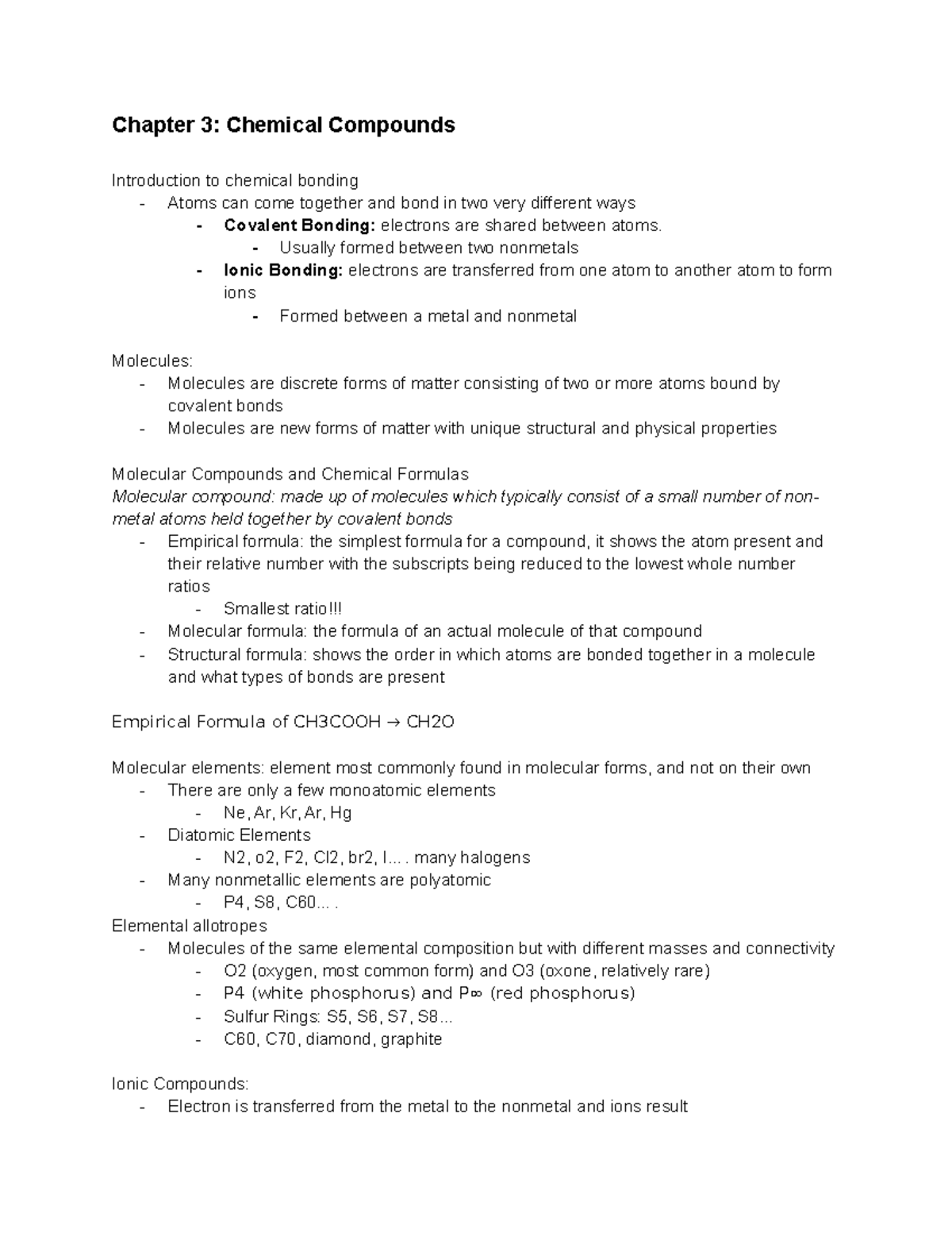 Chemistry Chapter 3 - Dr Fink - Chapter 3: Chemical Compounds ...