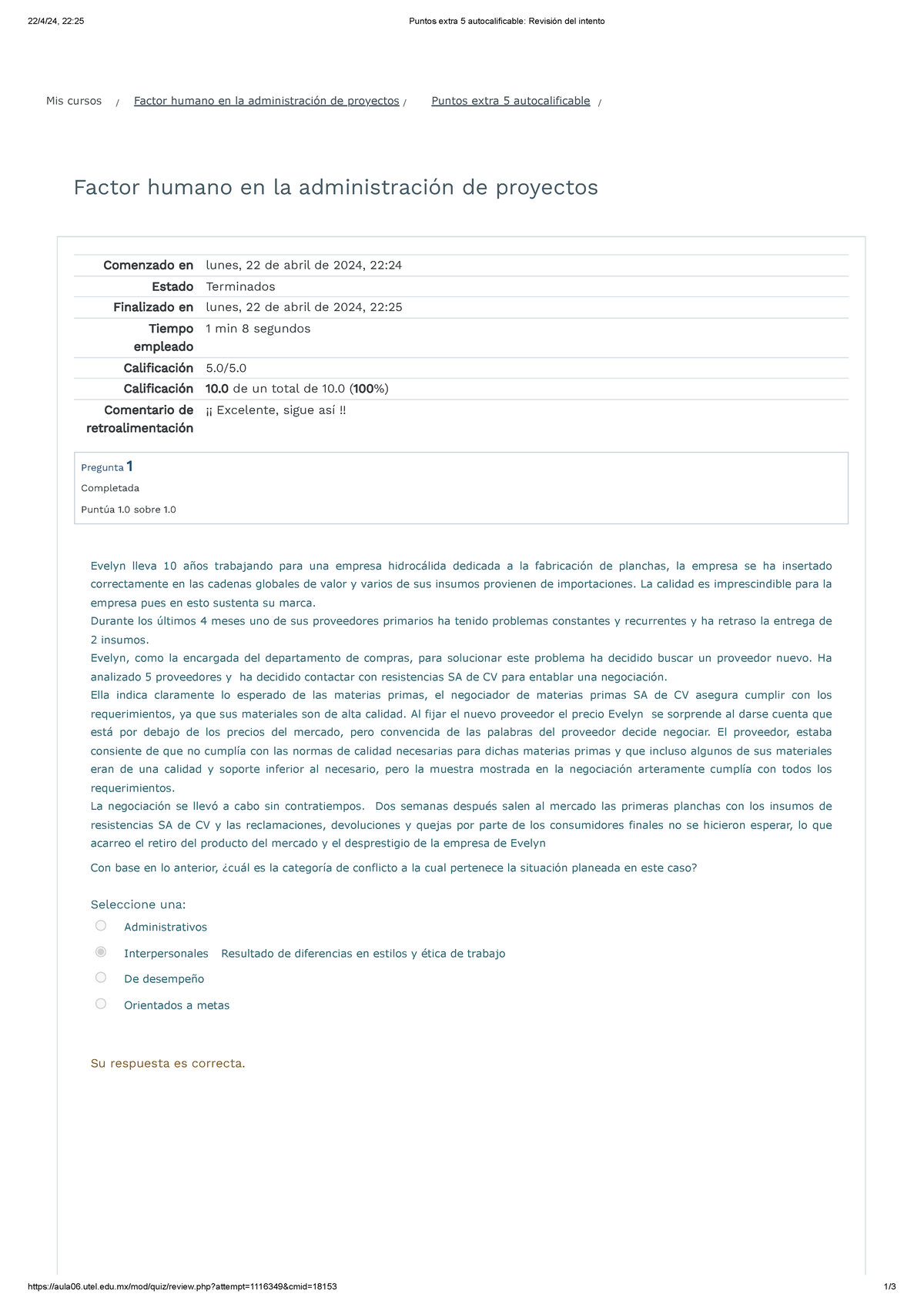 Puntos extra 5 autocalificable Factor humano - Factor humano en la administración de proyectos ...
