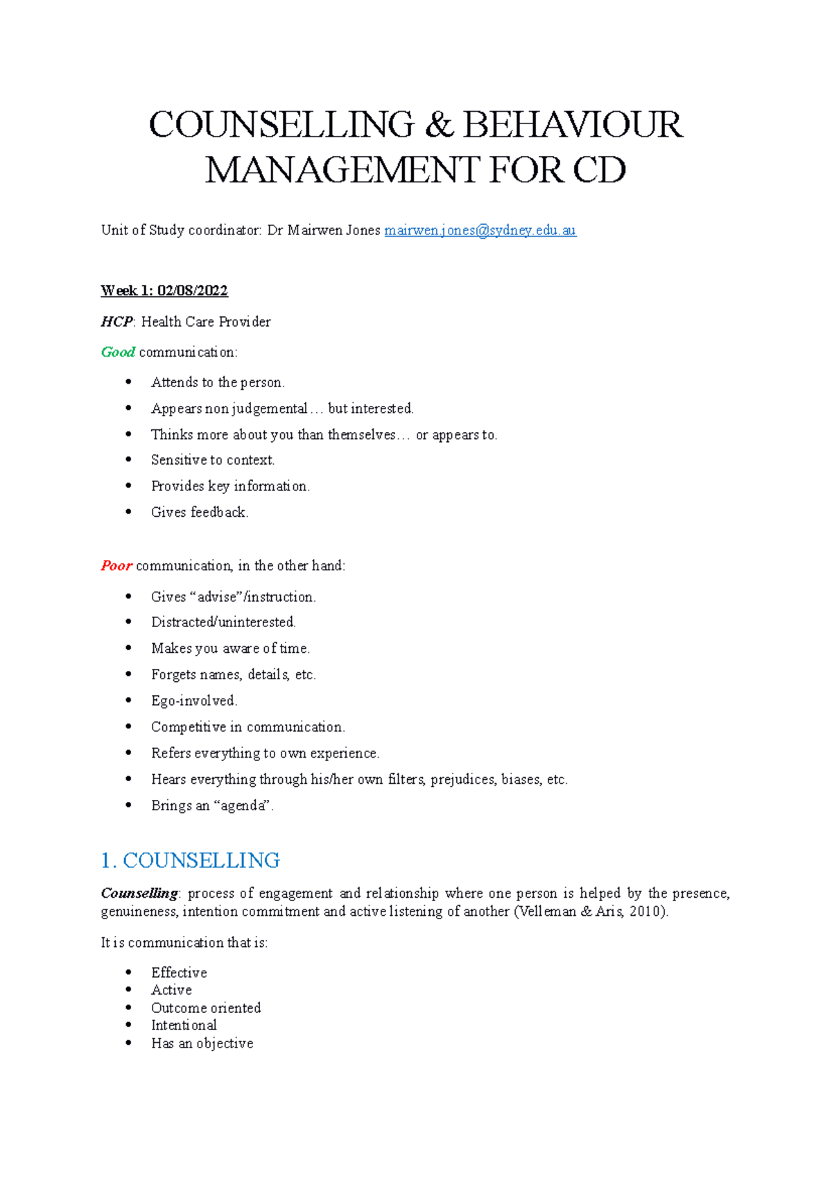 Lecture and Tutorial notes - COUNSELLING & BEHAVIOUR MANAGEMENT FOR CD ...