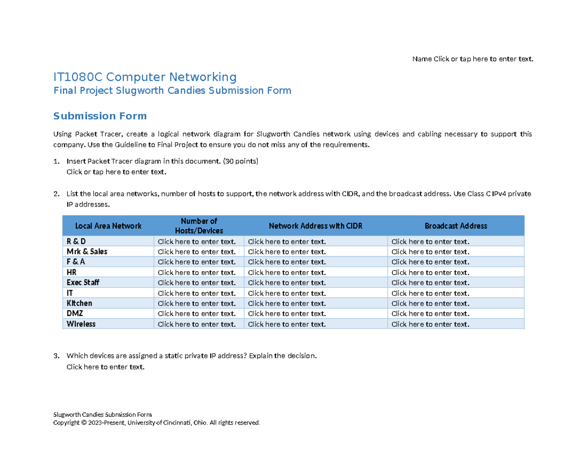 Final Project Slugworth Candies Submission Form - Name Click or tap here to enter text. IT1080C ...