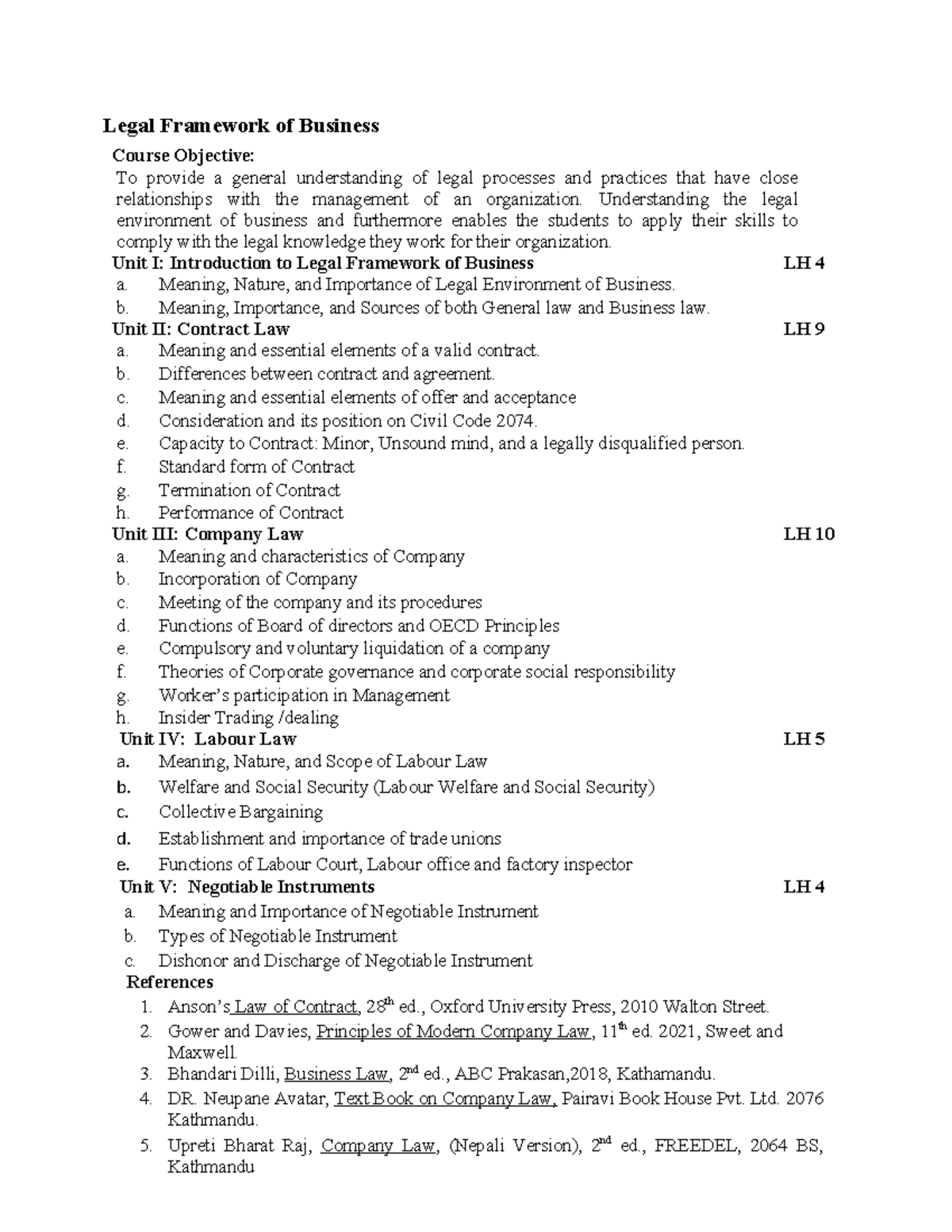 Legal Framework of Business - Legal Framework of Business Course ...