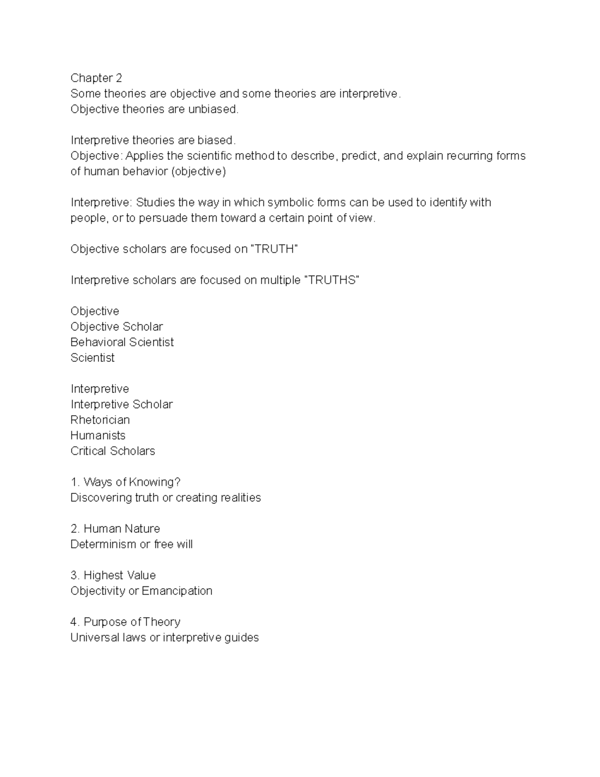 Comm 360 notes - Chapter 2 Some theories are objective and some ...