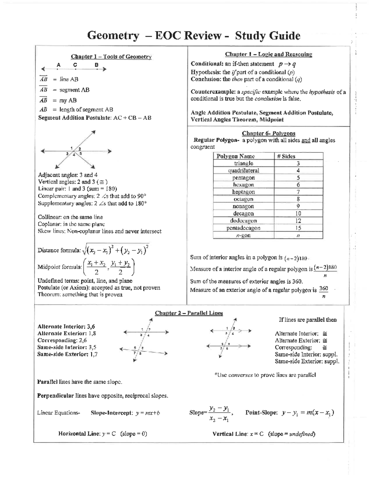 EOC+Review-+Study+Guide - Geometry EOC Review Study Guide Chapter 1 ...
